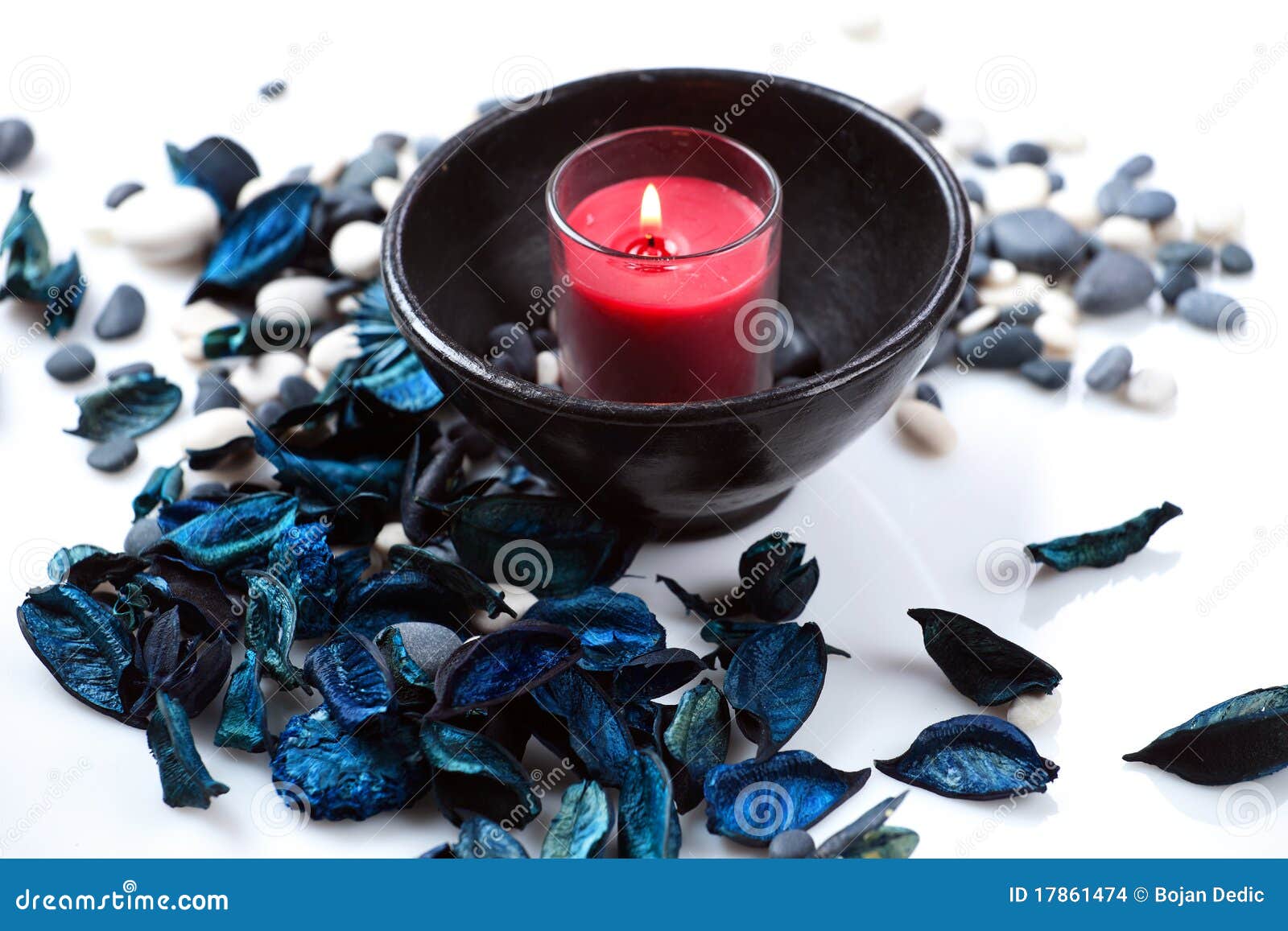 Red Candle and a Blue Potpourri Stock Photo - Image of candlelight ...