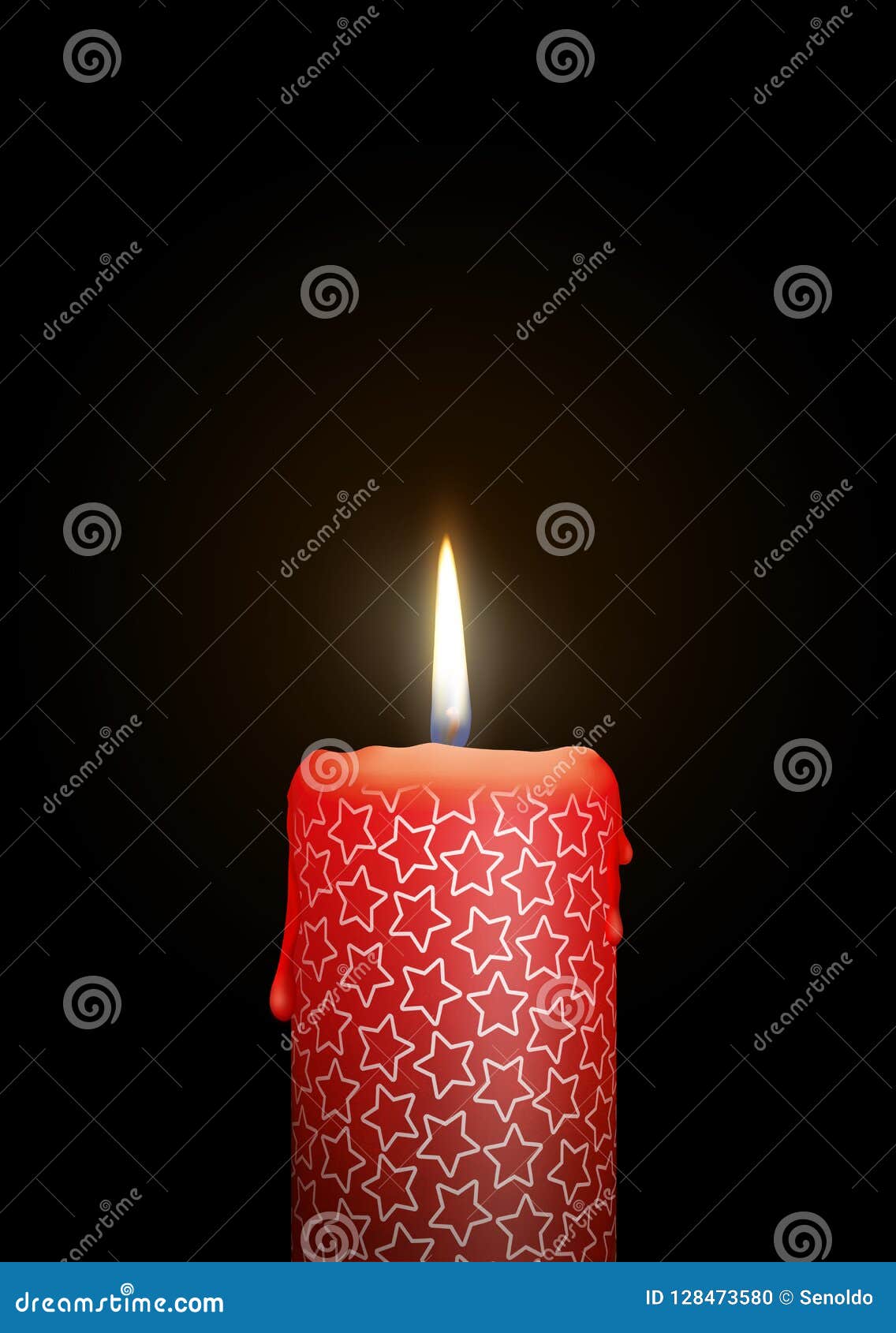 Red Candle Burning in the Dark. Surface is Decorated with Starlet ...