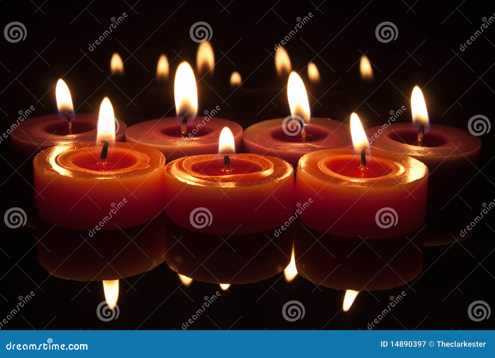 Red Candles with Flames on a Dark Background Stock Image - Image of ...