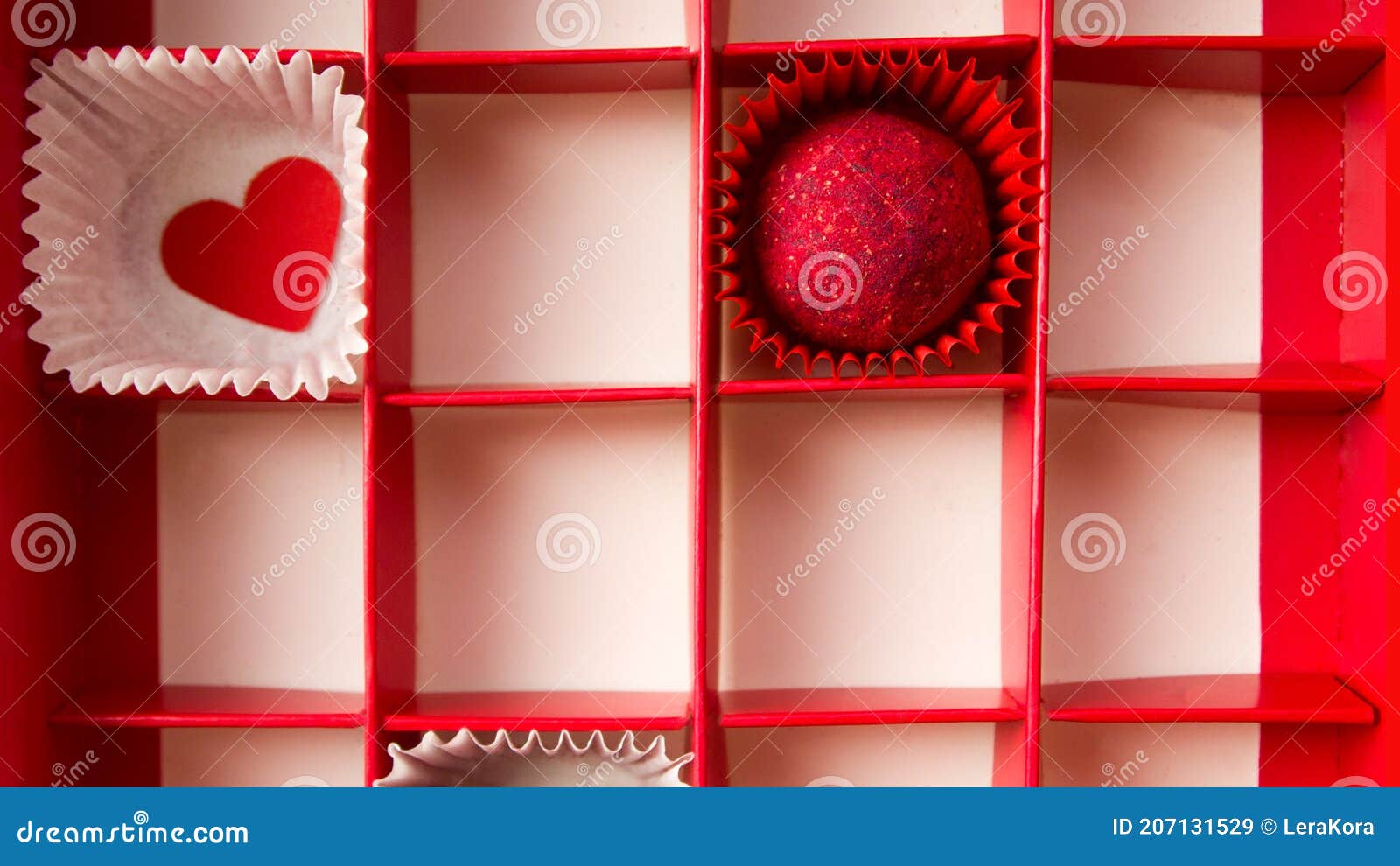 Red Candy Box with One Chocolate Raspberry Truffle and One Empty ...