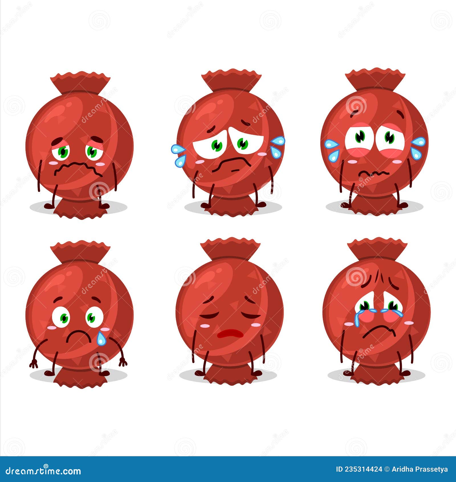 Red Candy Wrap Cartoon Character with Sad Expression Stock Vector ...
