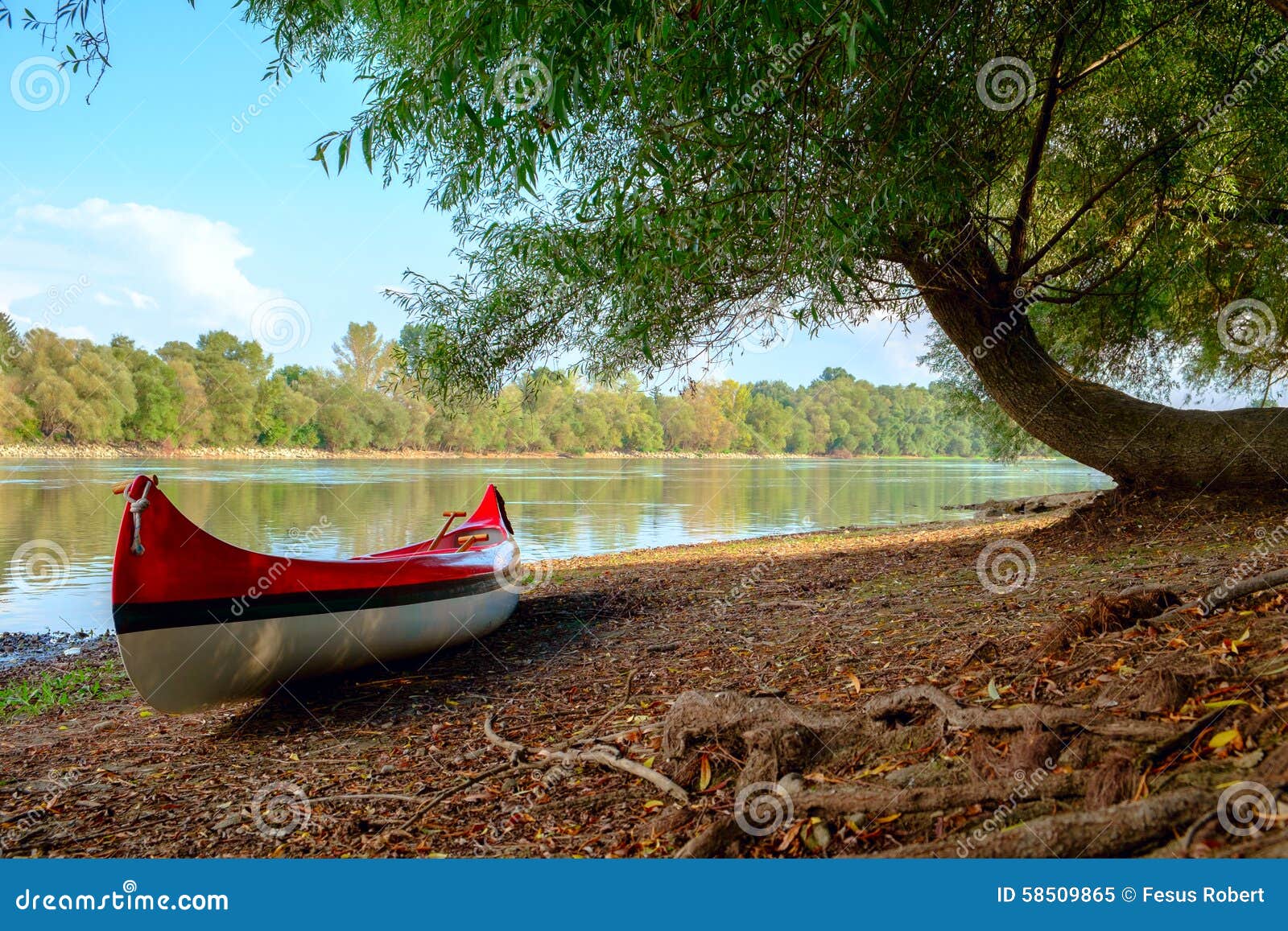Red Canoe on Beach at River Danube Stock Image - Image of boating ...