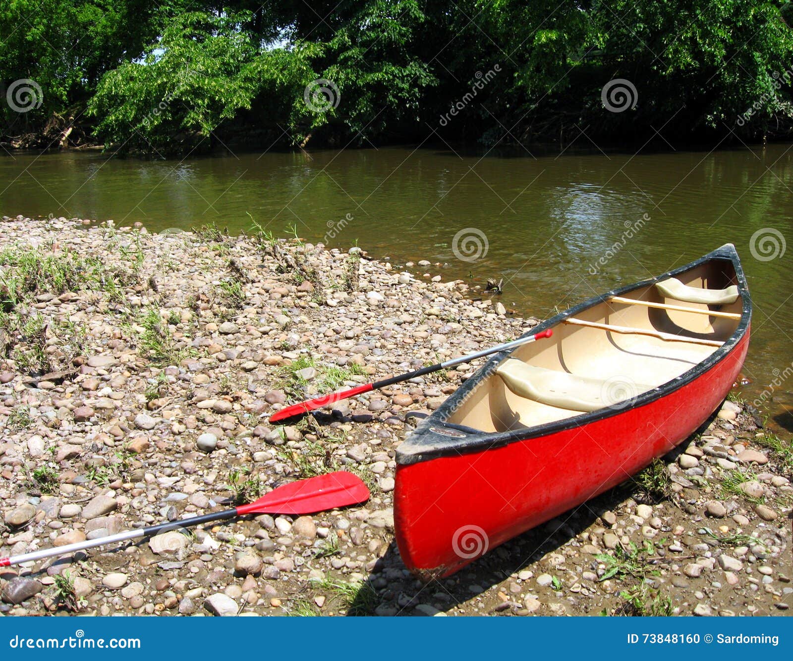 Red canoe stock photo. Image of empty, pebble, river - 73848160