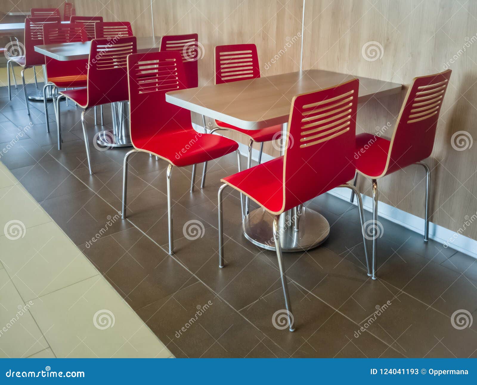 Red Canteen Diner Chairs and Tables Stock Image - Image of chair ...