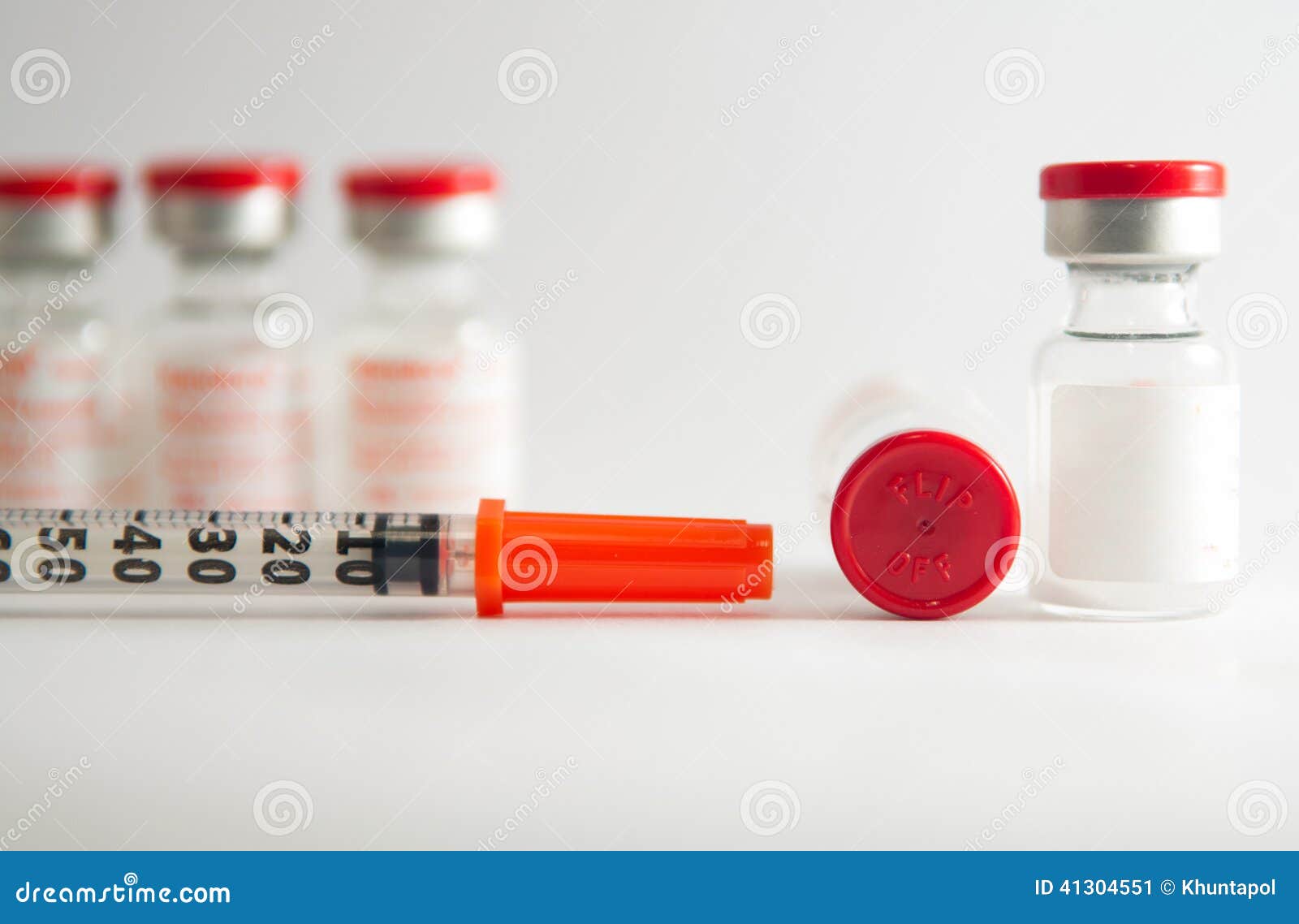 Red Cap Injection Vials and Syringe Stock Image - Image of background ...