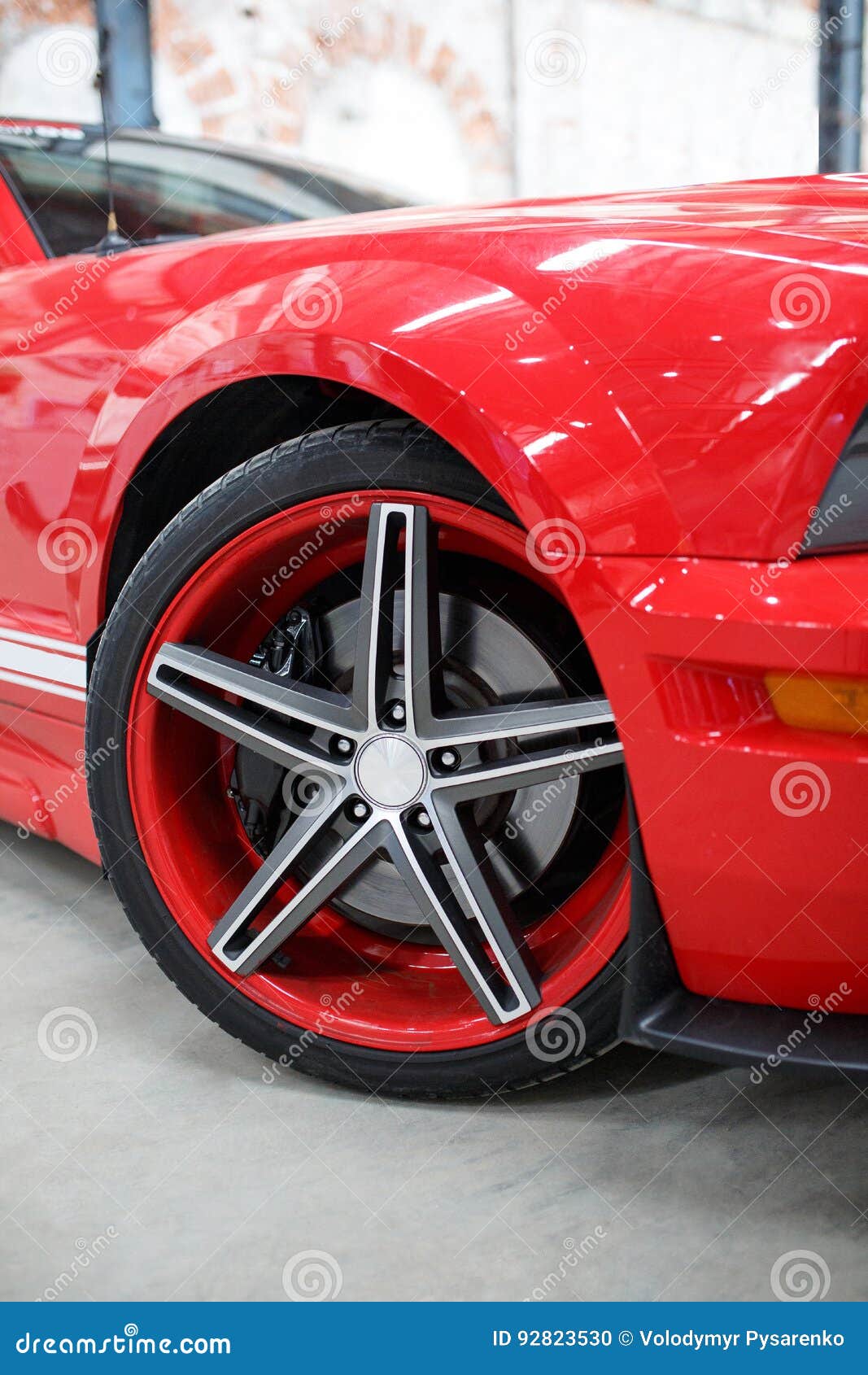 Red Car with Alloy Wheel Indoor Stock Photo - Image of automotive ...