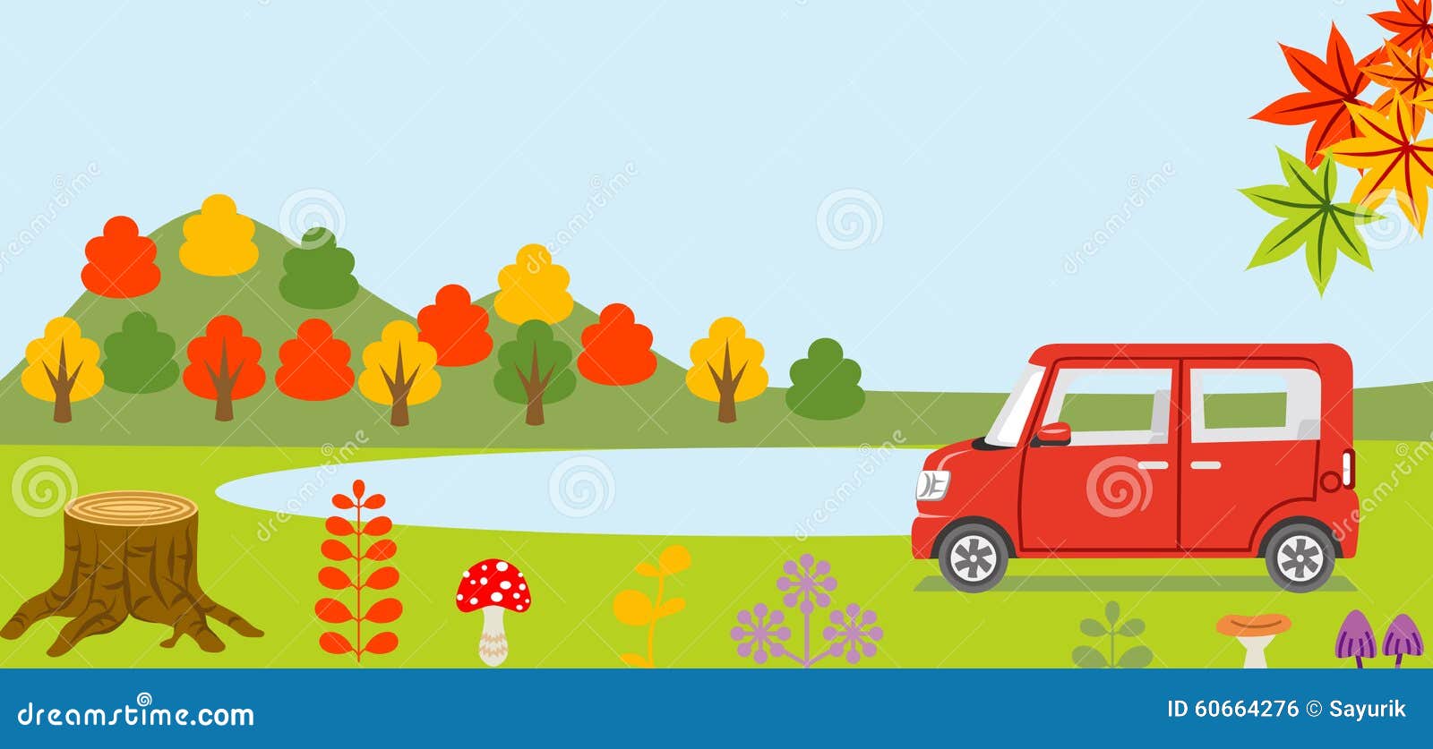 Red Car in autumn nature stock vector. Illustration of automobile ...