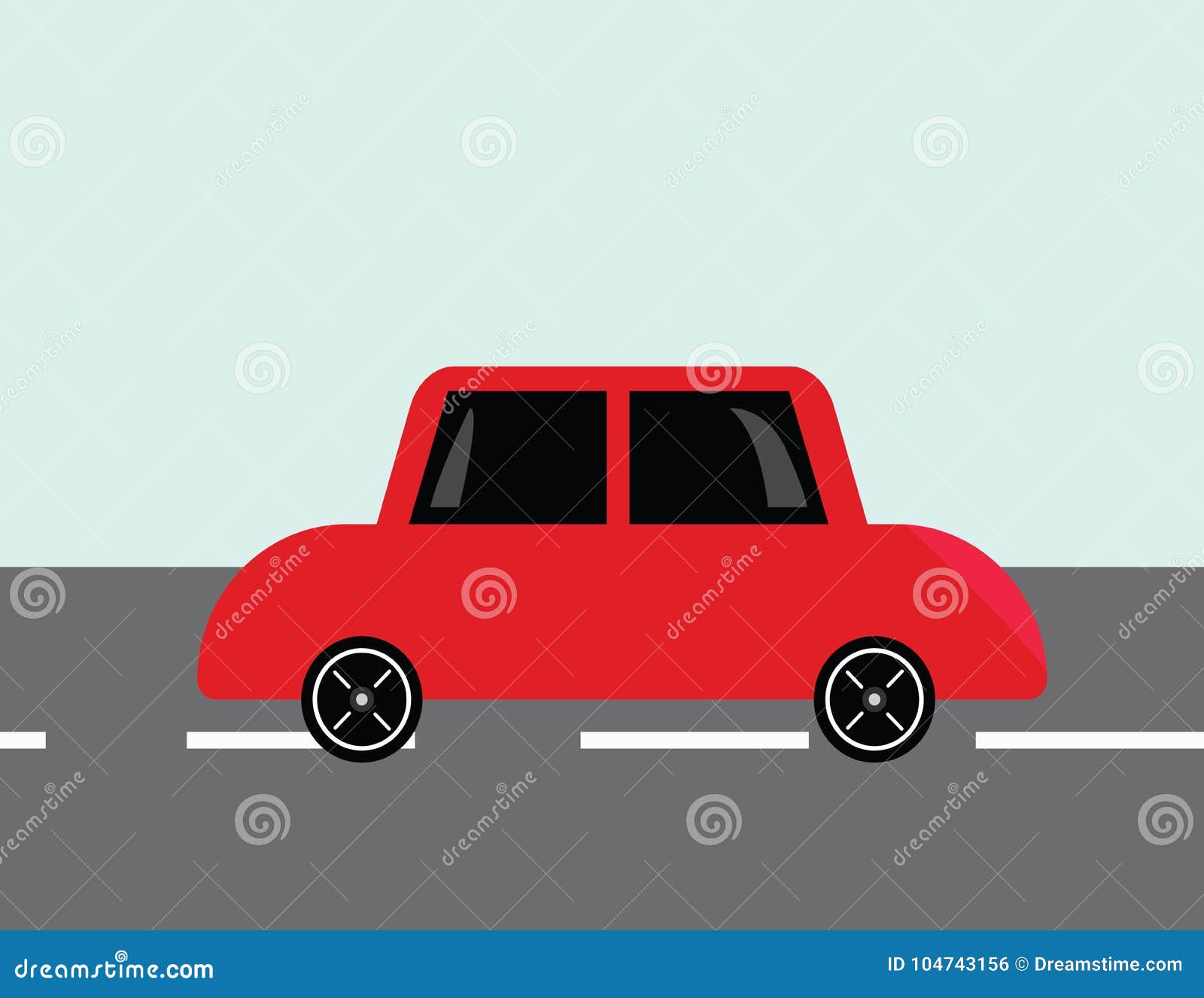 Red Car With Black Windshield On A Tar Road Vector Illustration ...
