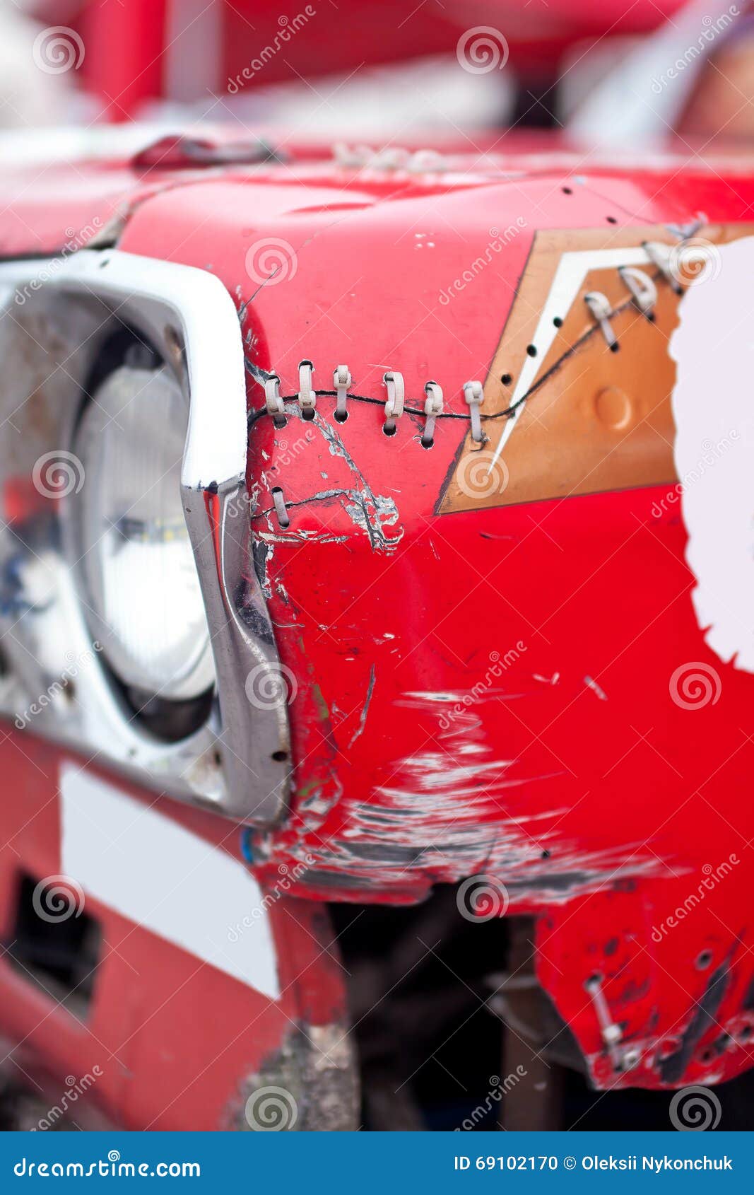 Red Car Broken Front Side Wing Stock Photo - Image of outdoors, cracked ...