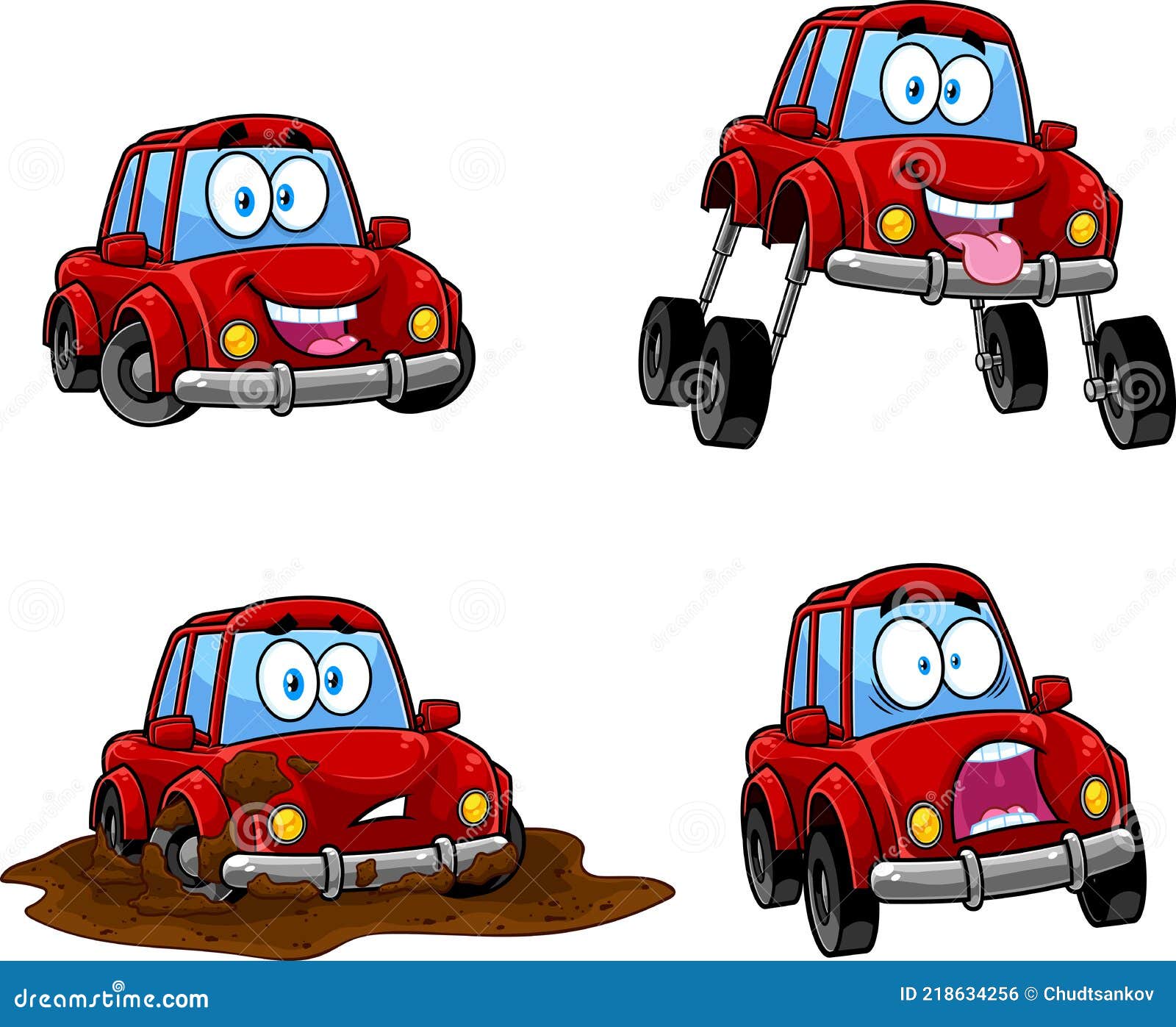 Red Car Cartoon Character Poses. Vector Collection Set Stock Vector ...