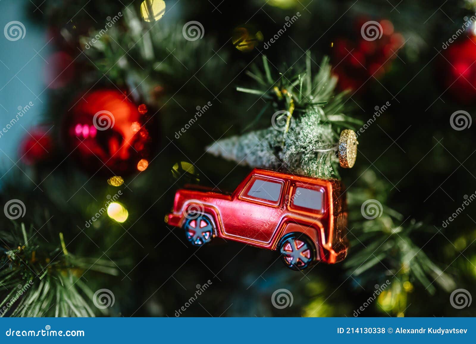 The Red Car on the Christmas Tree is Big Plan Stock Photo - Image of ...