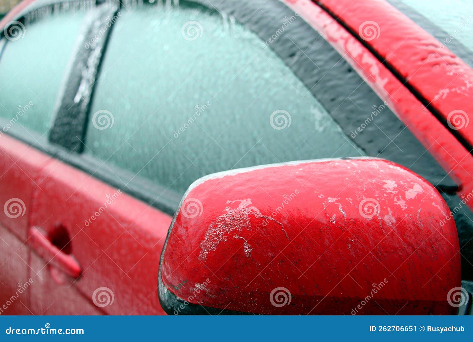 The Red Car is Covered with Ice. Icy Surface of the Car. Stock Image ...
