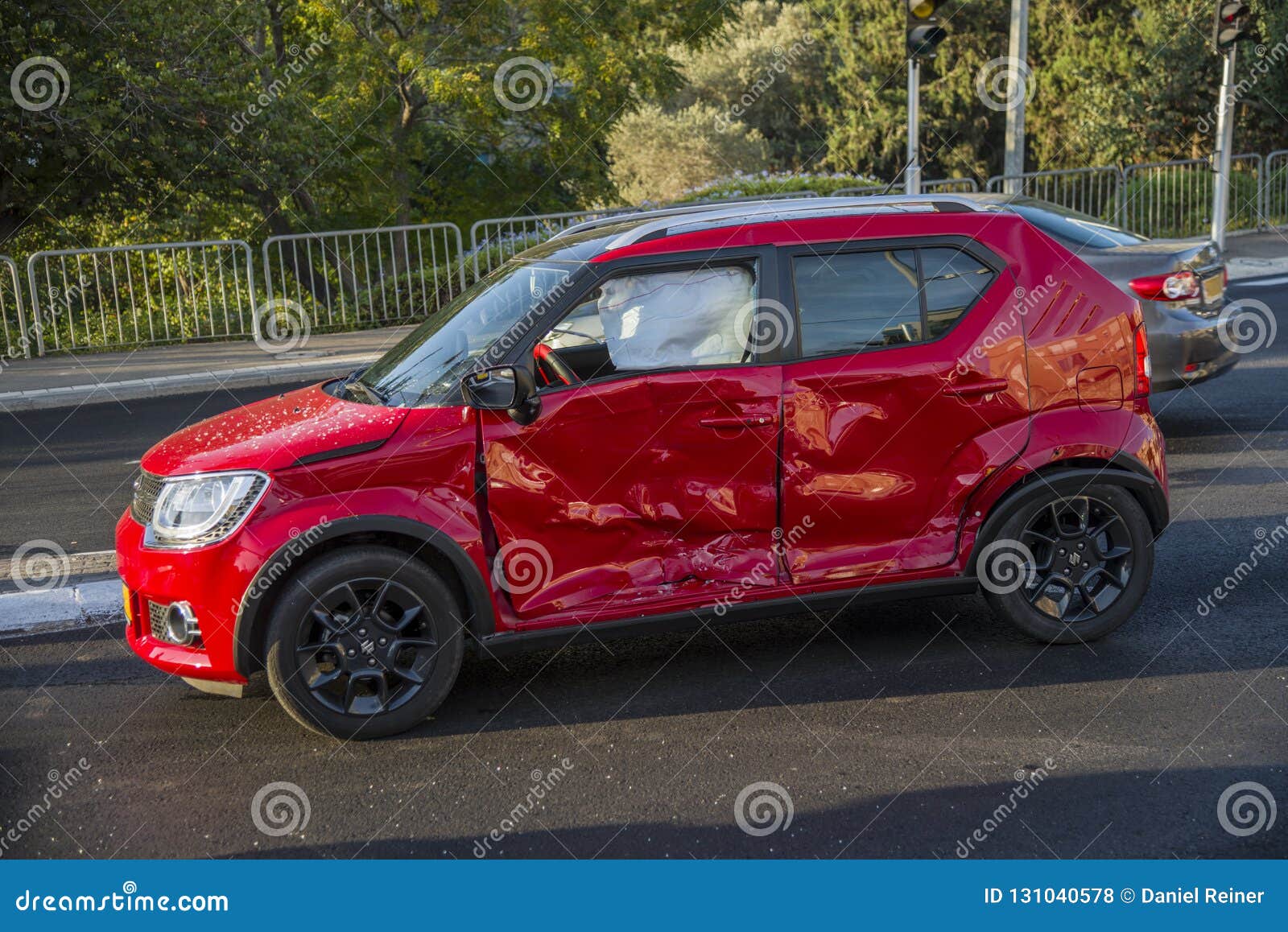 Red car crashed editorial stock photo. Image of door - 131040578