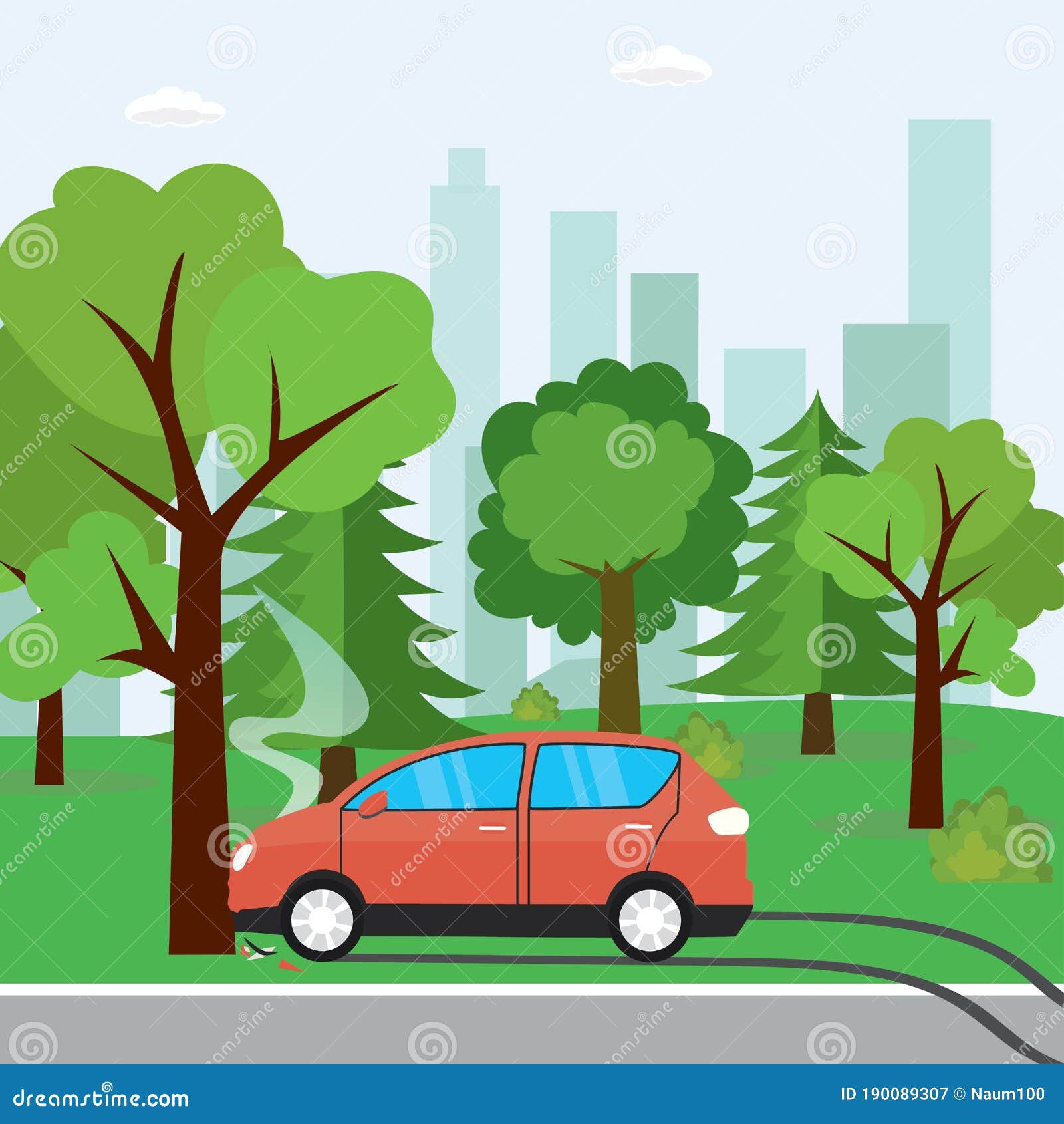 Tree, Car, Accident, Tree Fall, Tree Fell On The Car Hood Icon Cartoon ...