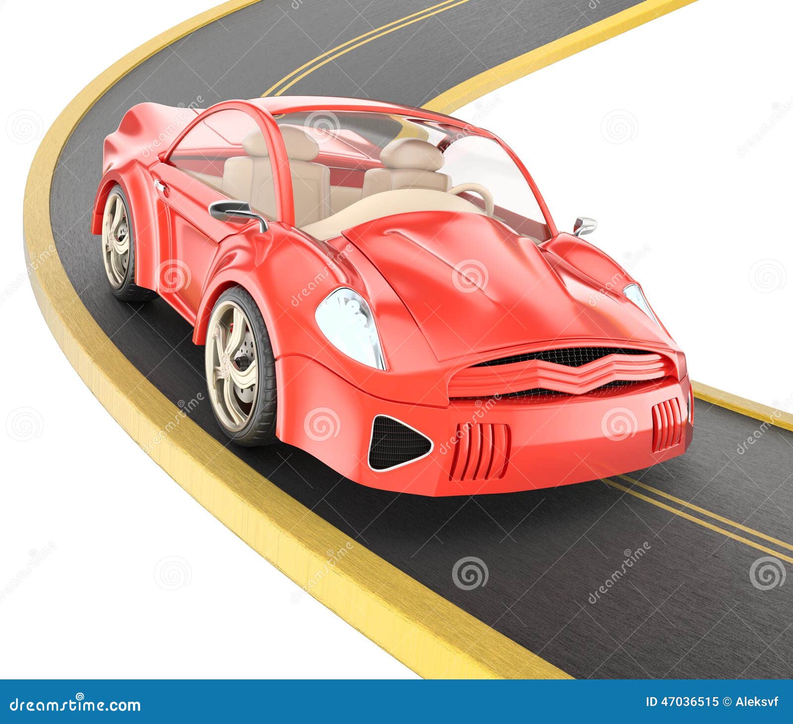Red car on curved road stock illustration. Illustration of drive - 47036515