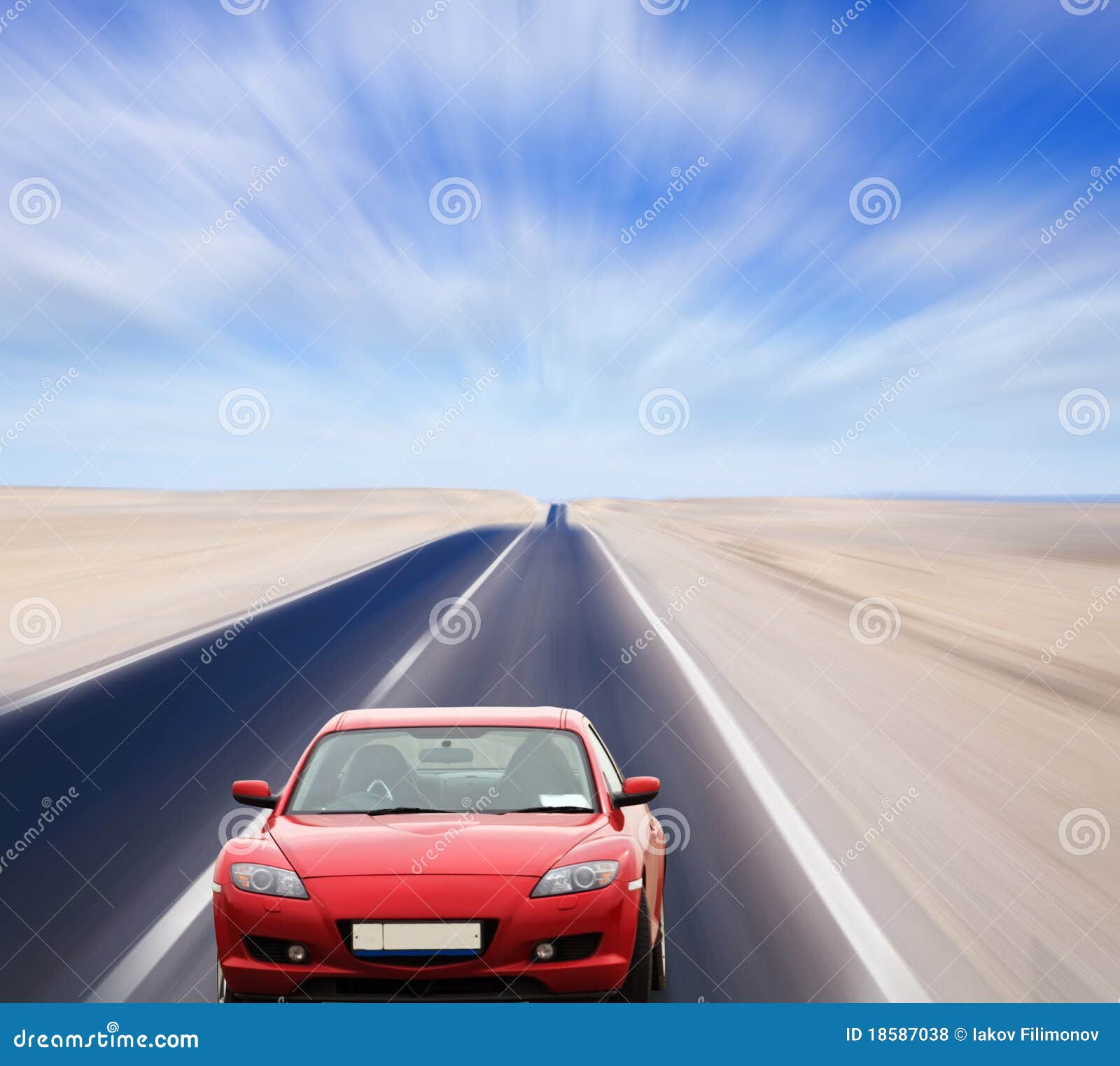 Red car on desert road stock photo. Image of drive, moving - 18587038