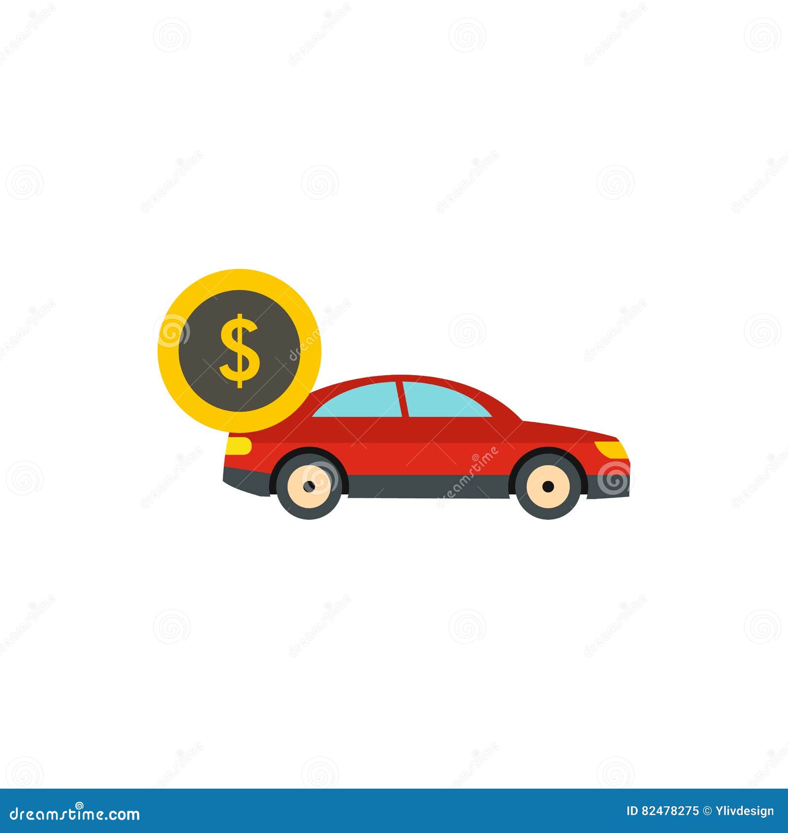 Red Car and Dollar Sign Icon, Flat Style Stock Vector - Illustration of ...