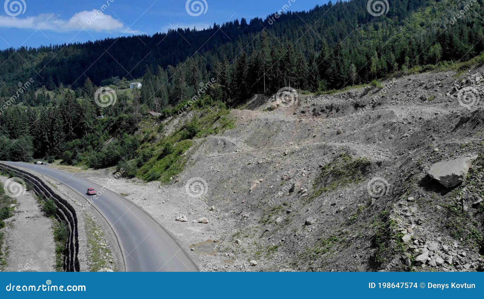 A Red Car is Driving on an Empty Road. Stock Photo - Image of hill ...