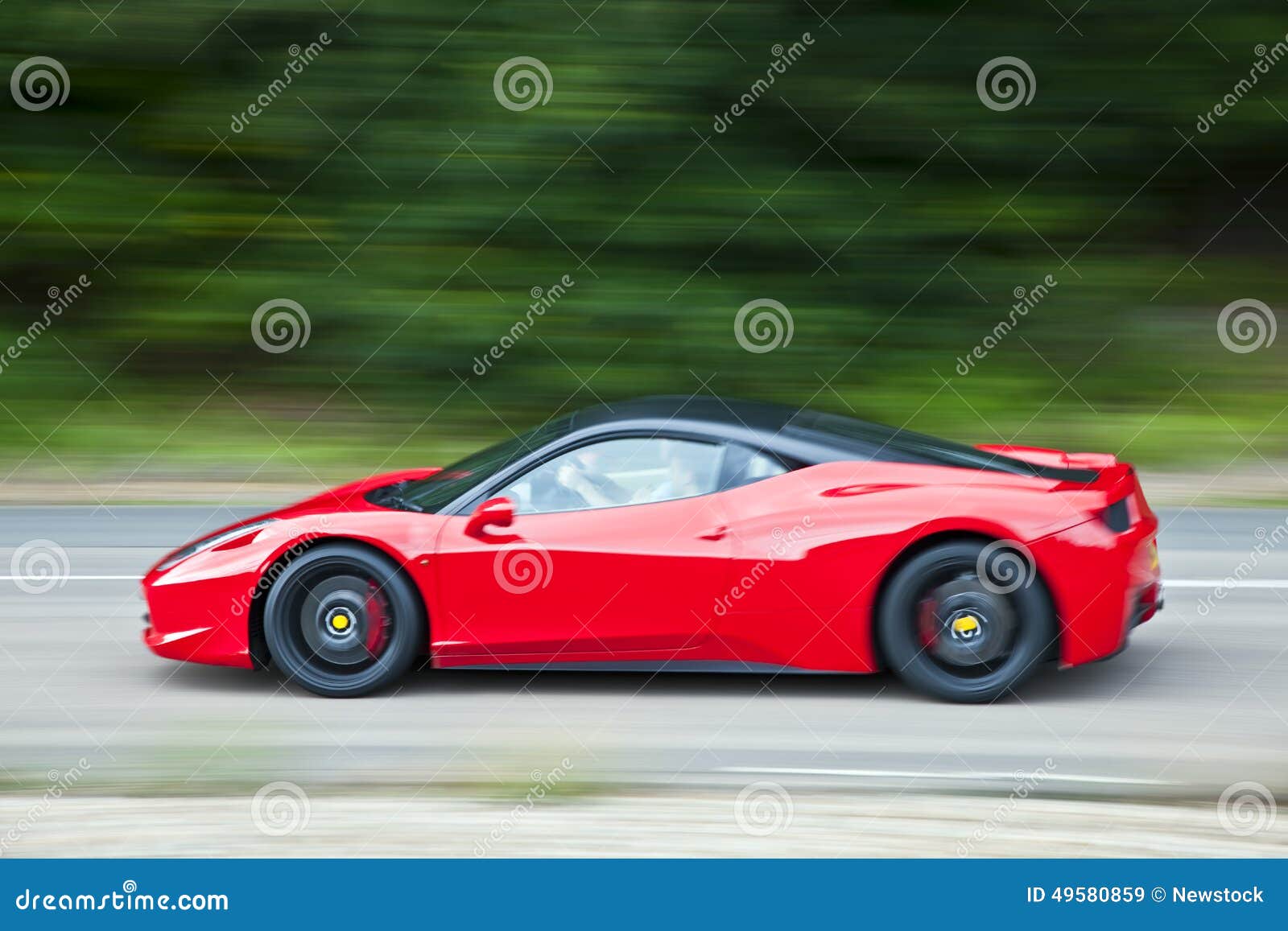 Red Car Driving Fast on Country Road Stock Image - Image of activity ...