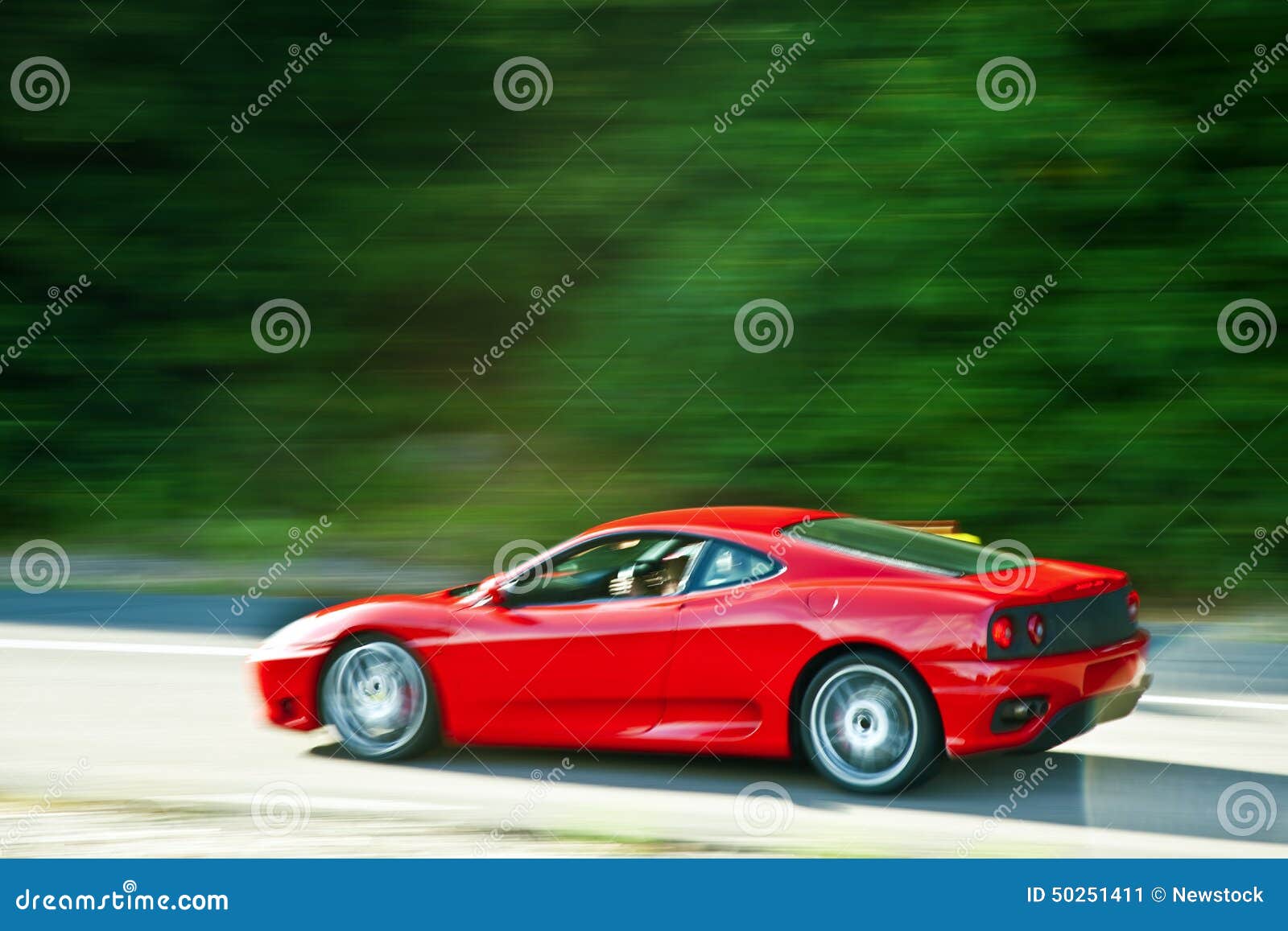 Red Car Driving Fast on Country Road Stock Image - Image of land ...