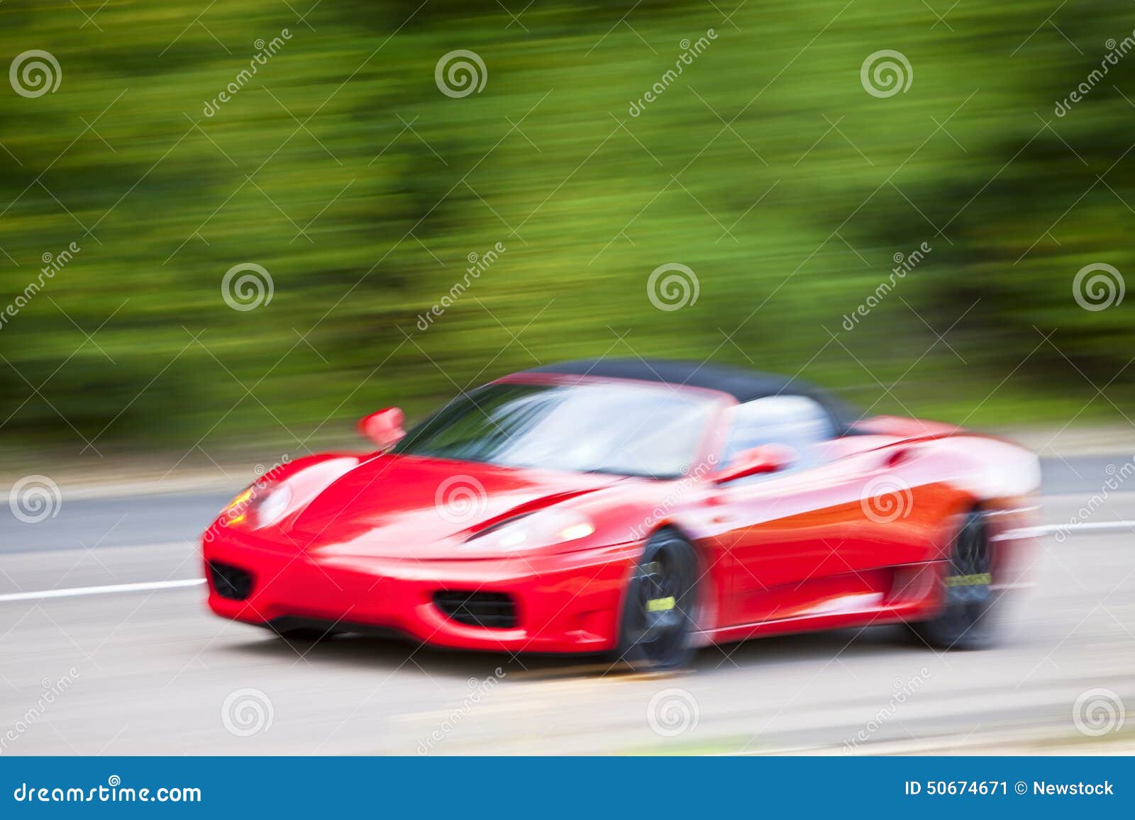 Red Car Driving Fast on Country Road Stock Image - Image of country ...