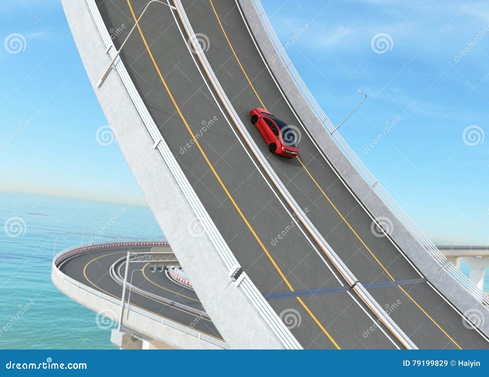 Red Car Driving on the Loop Bridge for Challenge Concept Stock ...