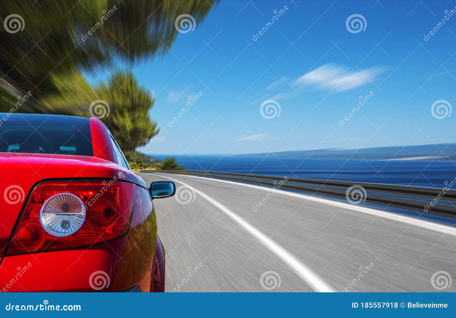 Red Car is Driving on the Road. Stock Photo - Image of handle ...