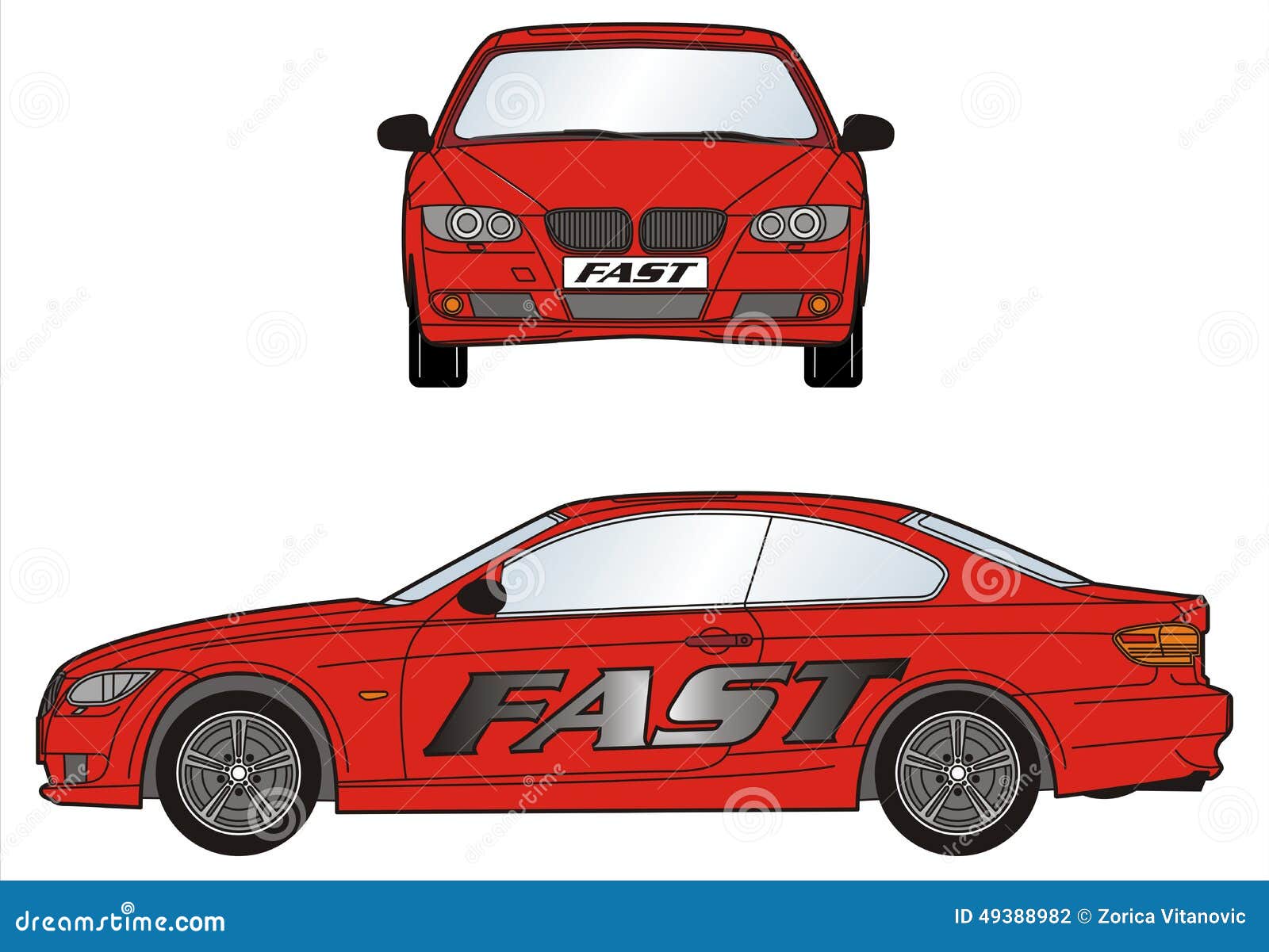 Red Car with Fast Sign Line Stock Illustration - Illustration of ...