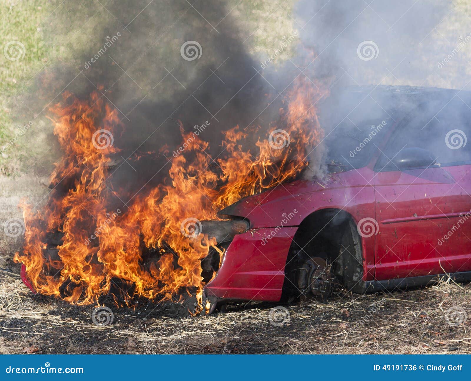 Red car on fire stock photo. Image of vandalism, auto - 49191736