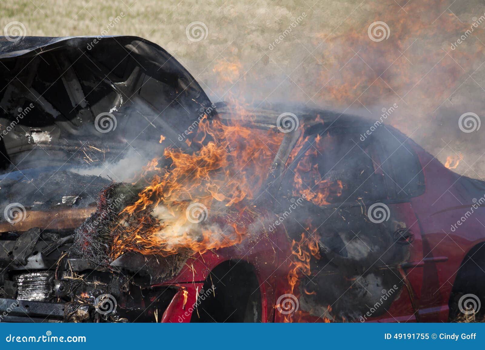 Red car on fire stock image. Image of vandalism, danger - 49191755