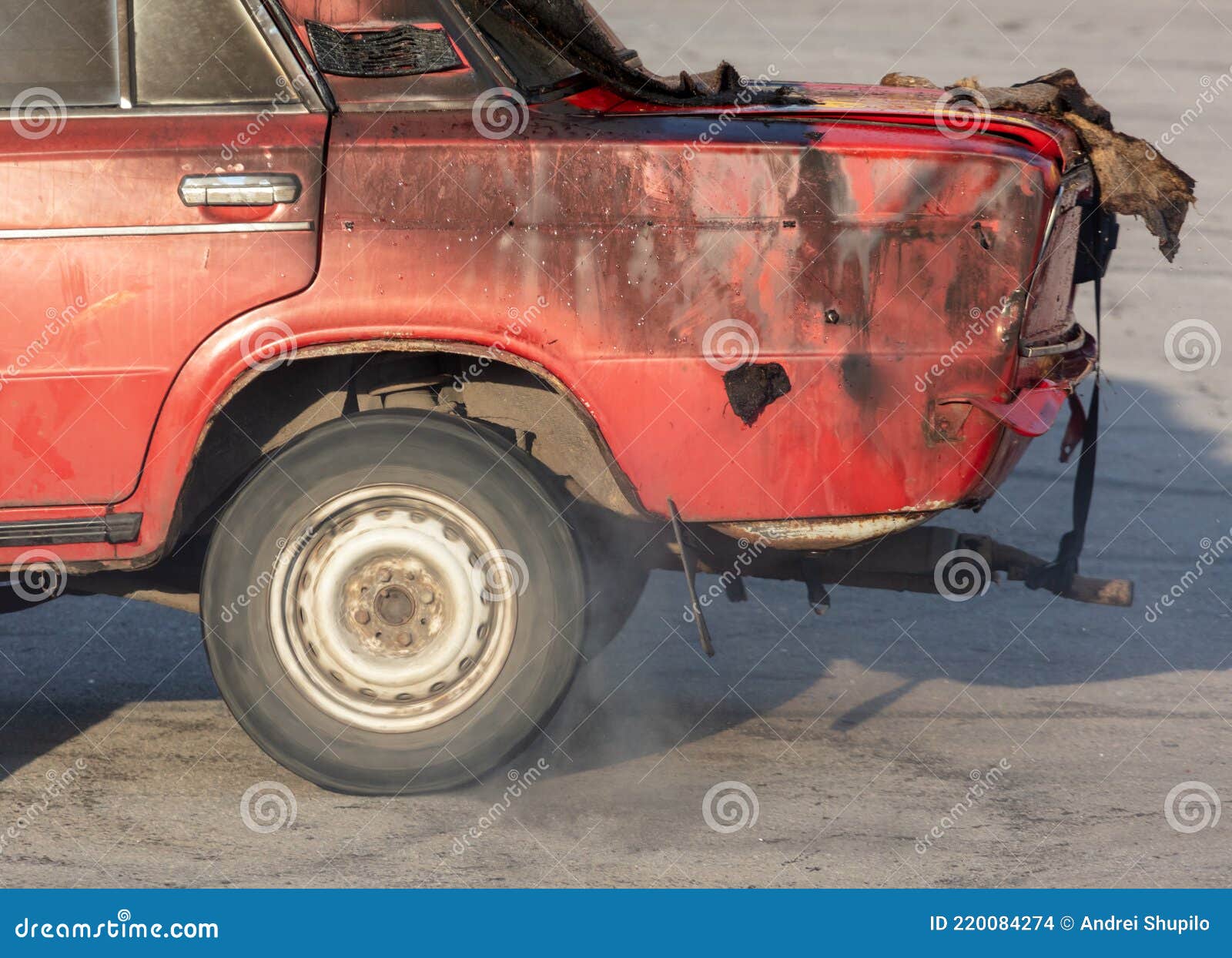 Red Car after the Fire. Burnt Metal Stock Photo - Image of blaze ...