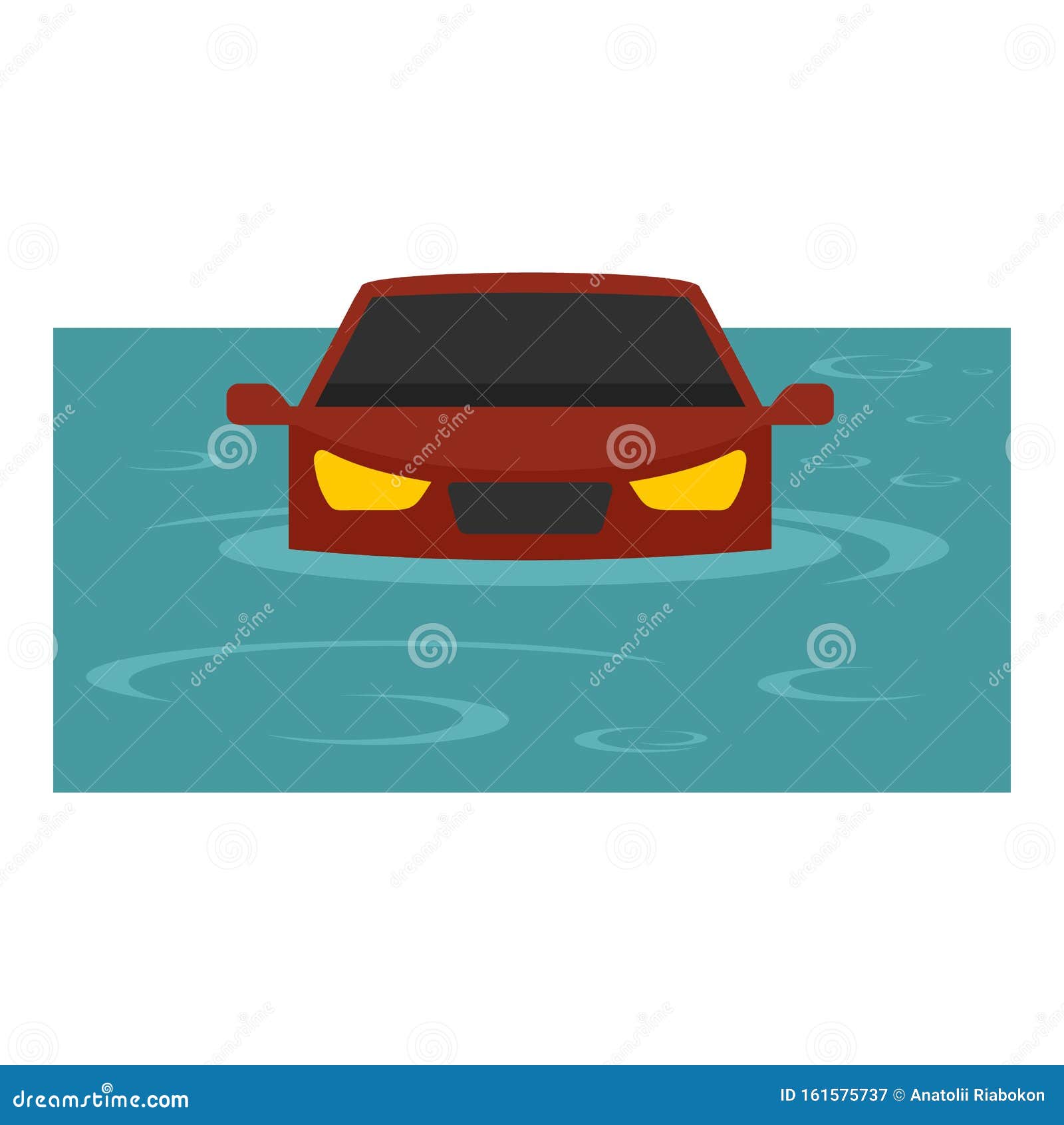 Red Car Flood Icon, Flat Style Stock Vector - Illustration of danger ...