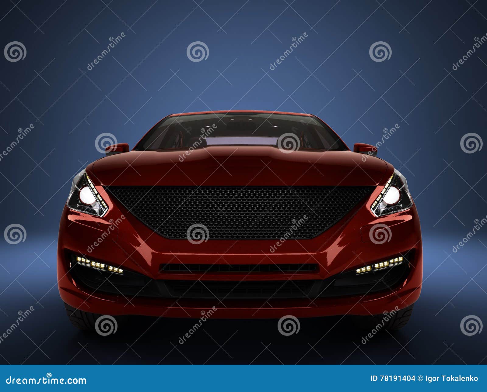 Red Car Front View 3d Render on Blue Gradient Stock Illustration ...