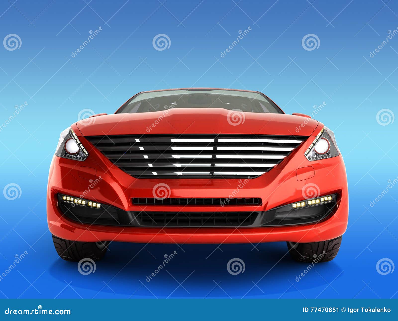 Red Car Front View 3d Render on Gradient Stock Illustration ...