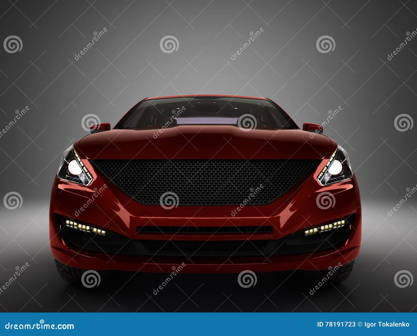 Red Car Front View 3d Render on Gradient Stock Illustration ...