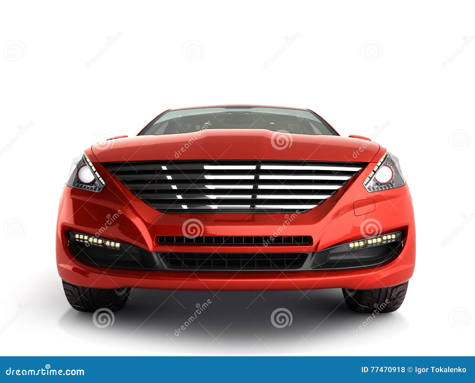 Red Car Front View 3d Render on White Stock Illustration - Illustration ...