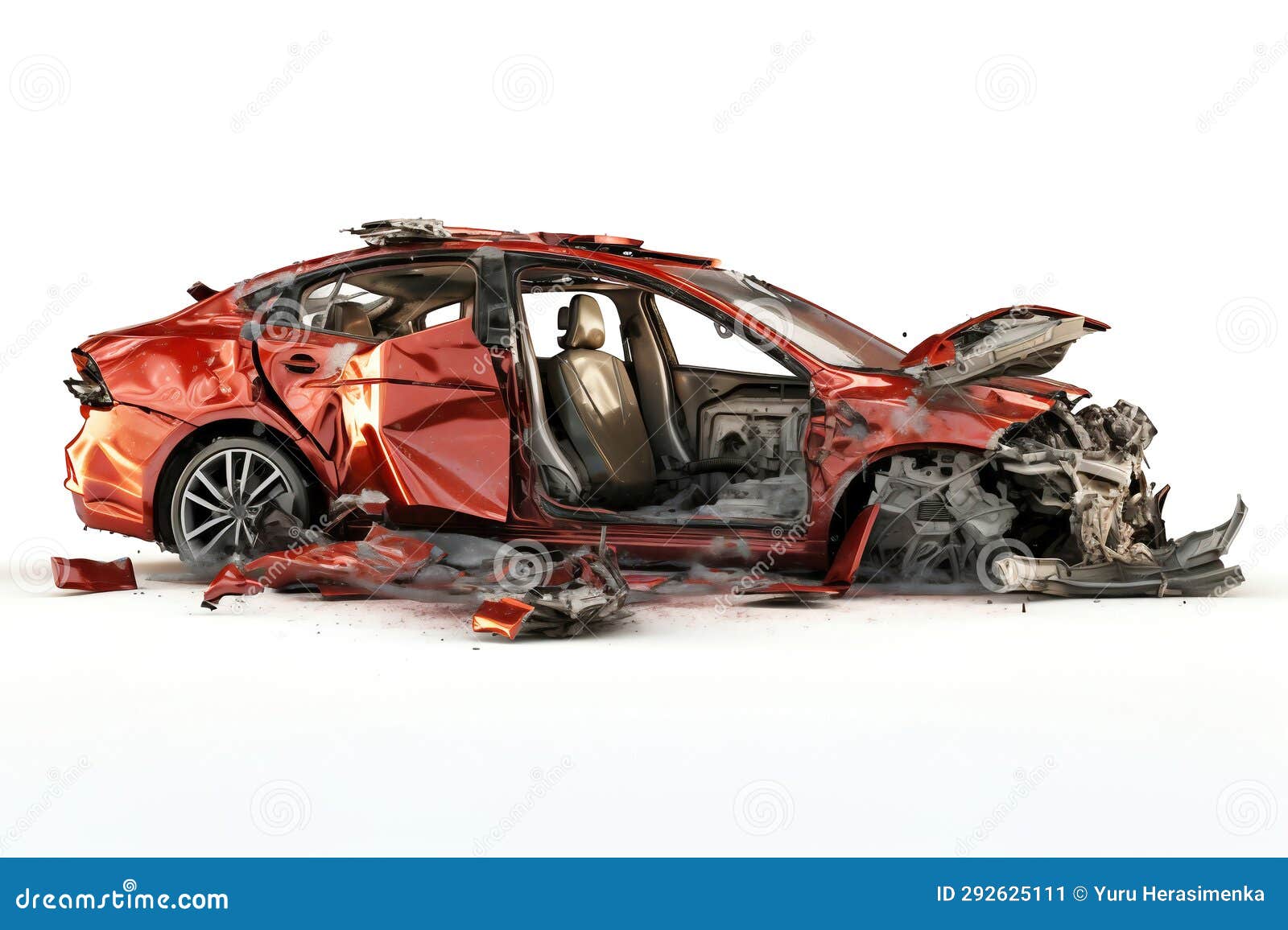 Photo of a Destroyed Red Car in Pieces Stock Illustration ...
