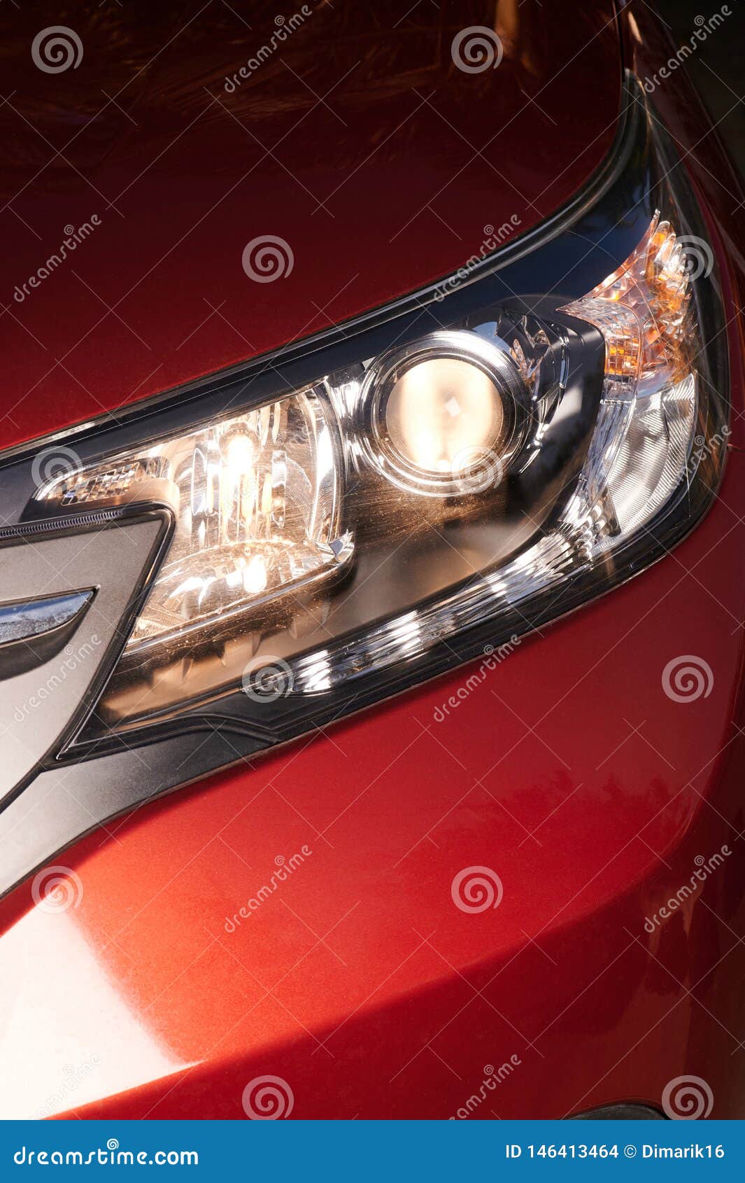 Red car headlight on stock photo. Image of detail, technology - 146413464