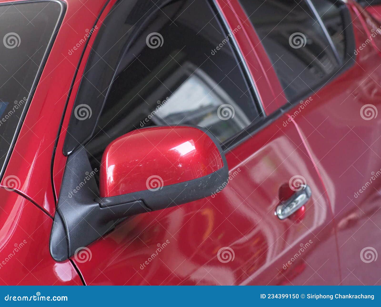 Red Car Left Side Mirror Looking from the Front Side Stock Photo ...
