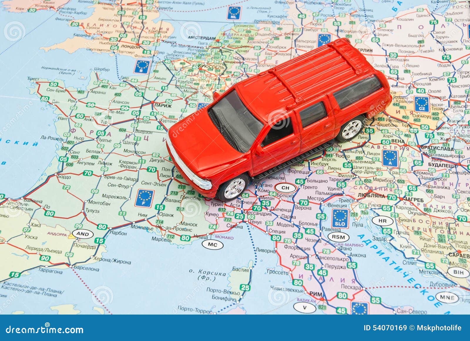 Red car on the map stock image. Image of country, european - 54070169