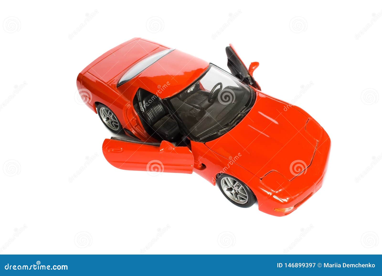 Red Car Model with Open Doors Isolated on a White Background Stock ...