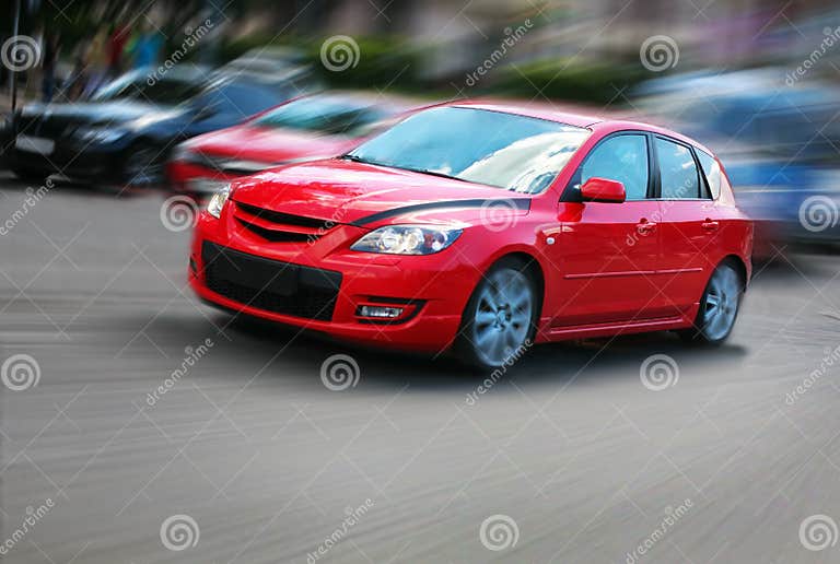 Red car in movement stock image. Image of line, light - 25611077