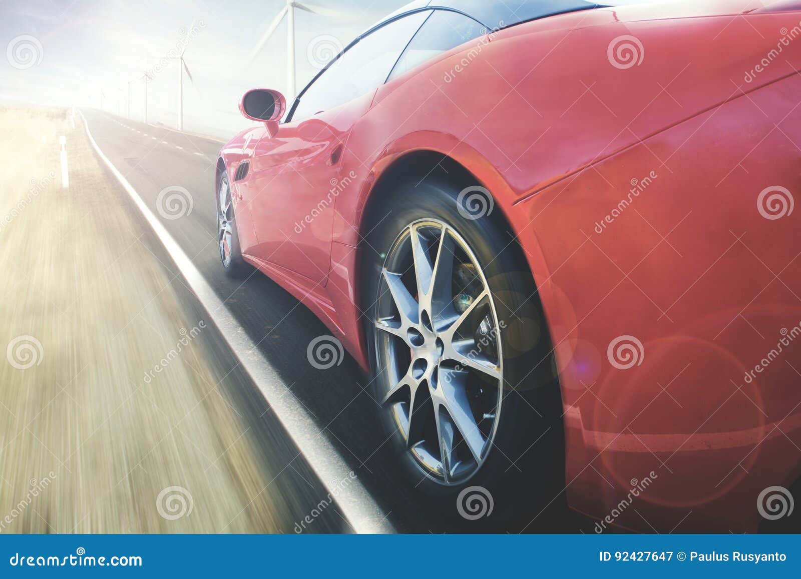Red Car is Moving Fast on the Road Stock Image - Image of chrome, model ...