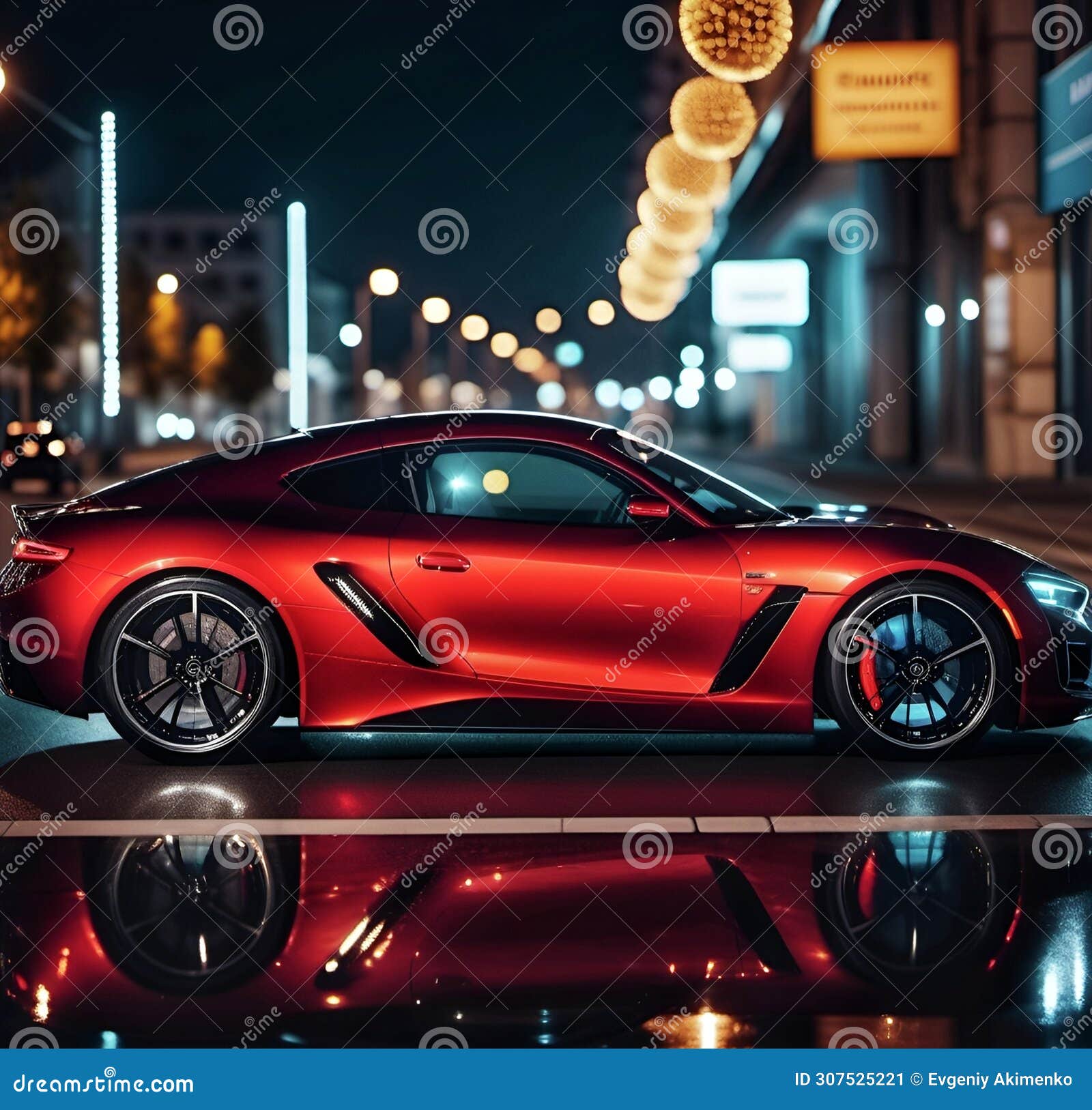Red car in the night city stock image. Image of transport - 307525221
