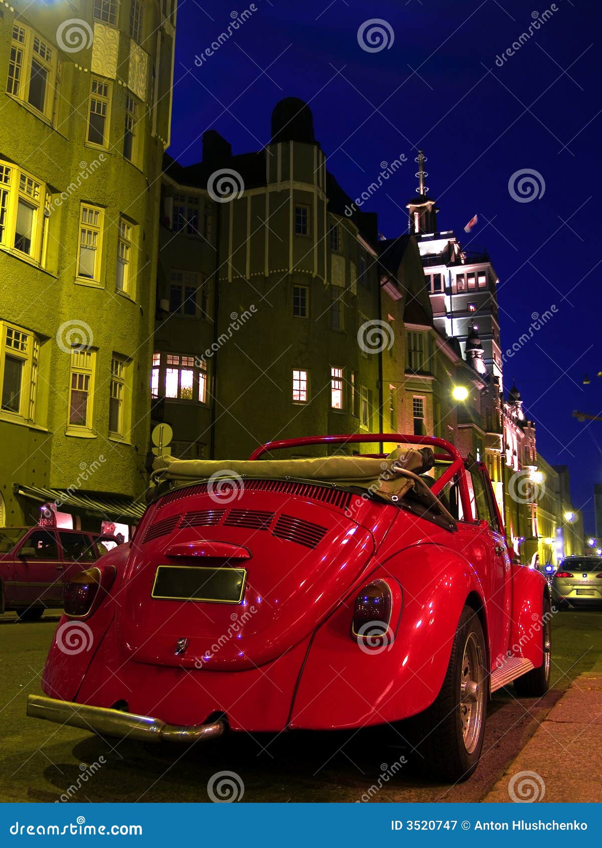 Red Car on Night Street stock image. Image of 50th, automobile - 3520747