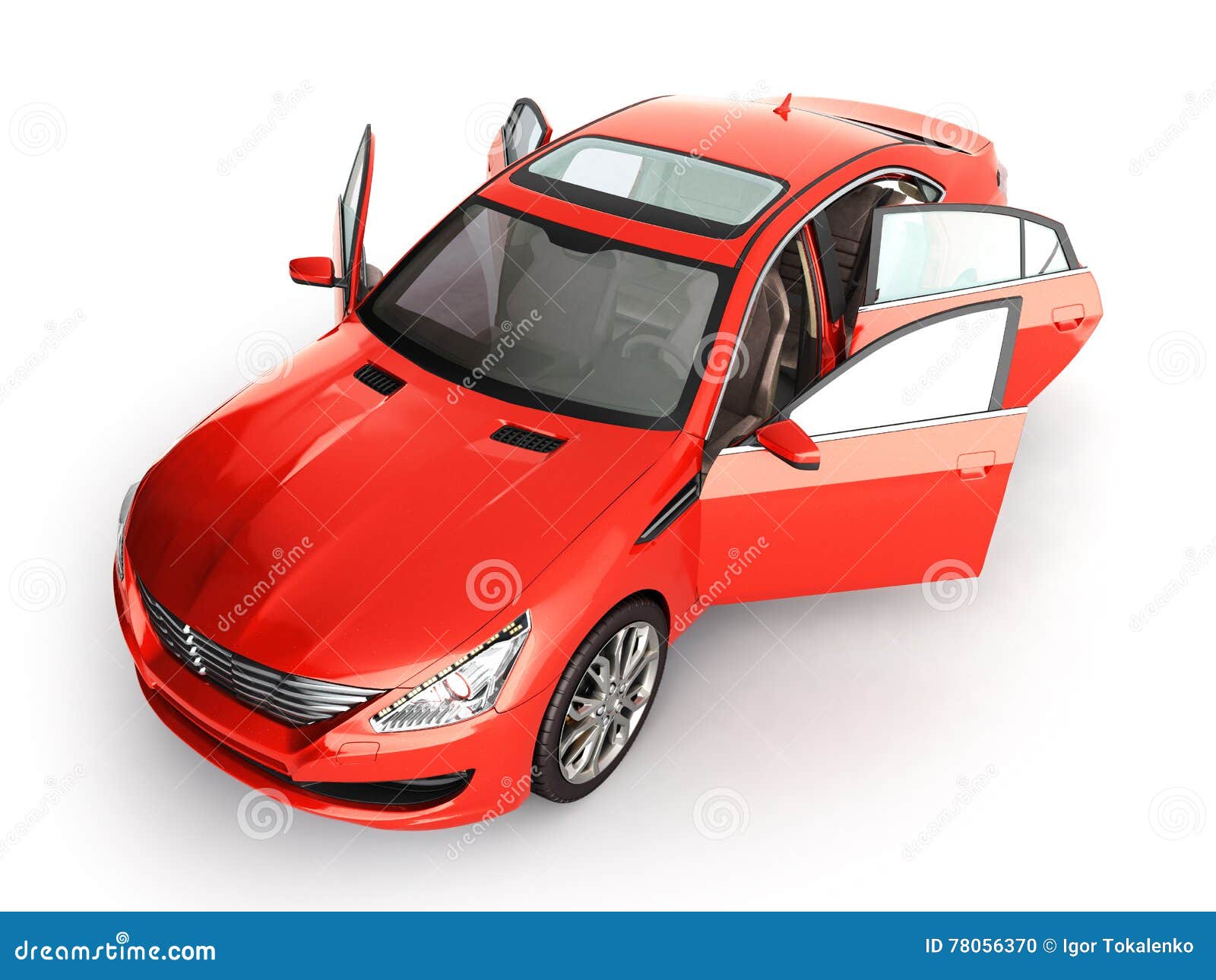 Red Car Open Dors View 3d Render on White Stock Illustration ...