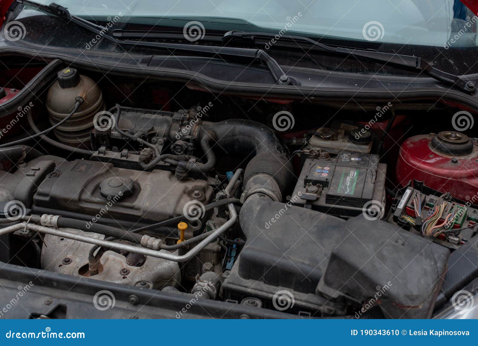 Red Car with Opened Hood. Red Car Hood Open Stock Photo - Image of ...