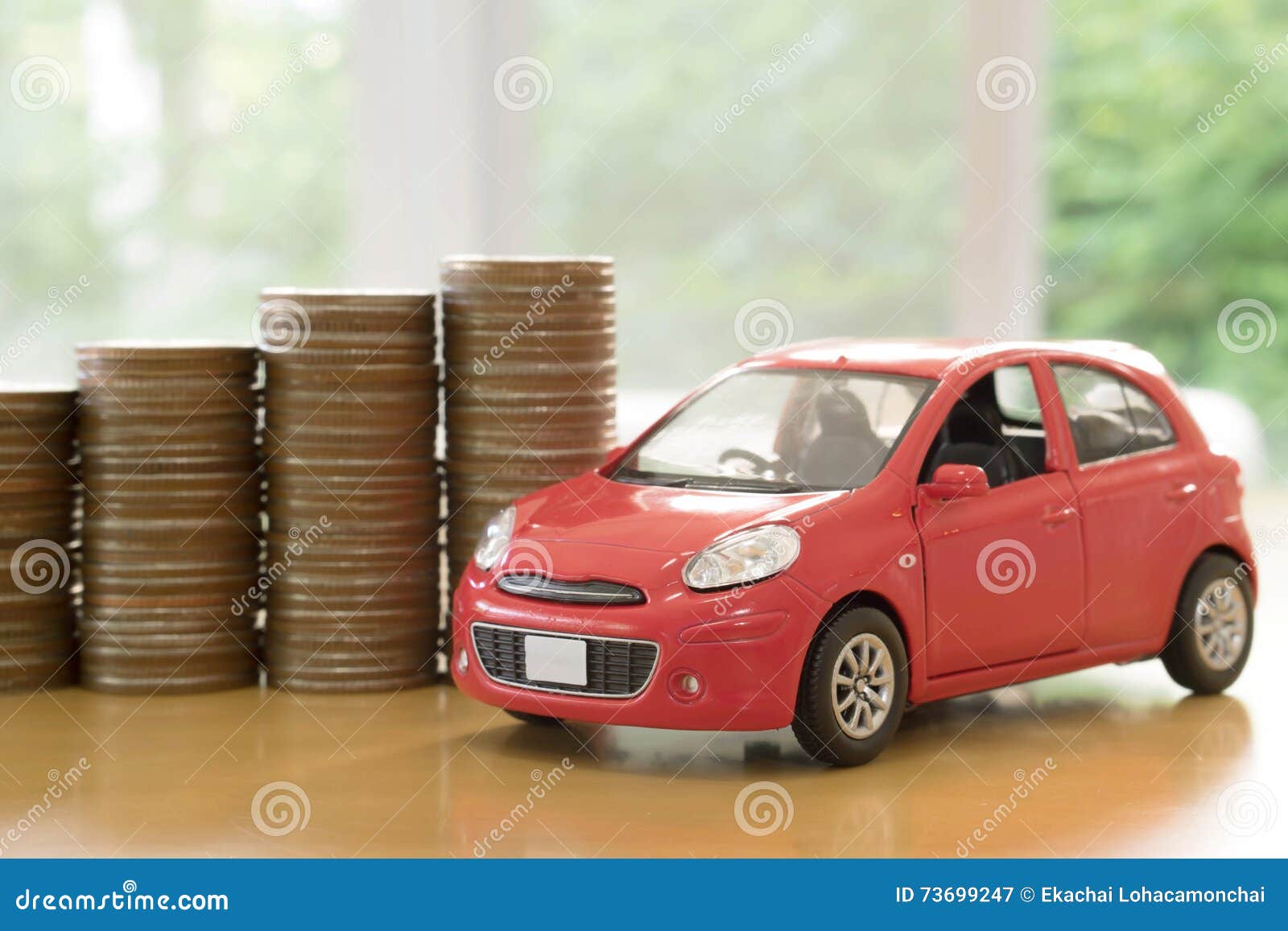 A Red Car Over a Lot of Stacked Coins Stock Image - Image of leasing ...