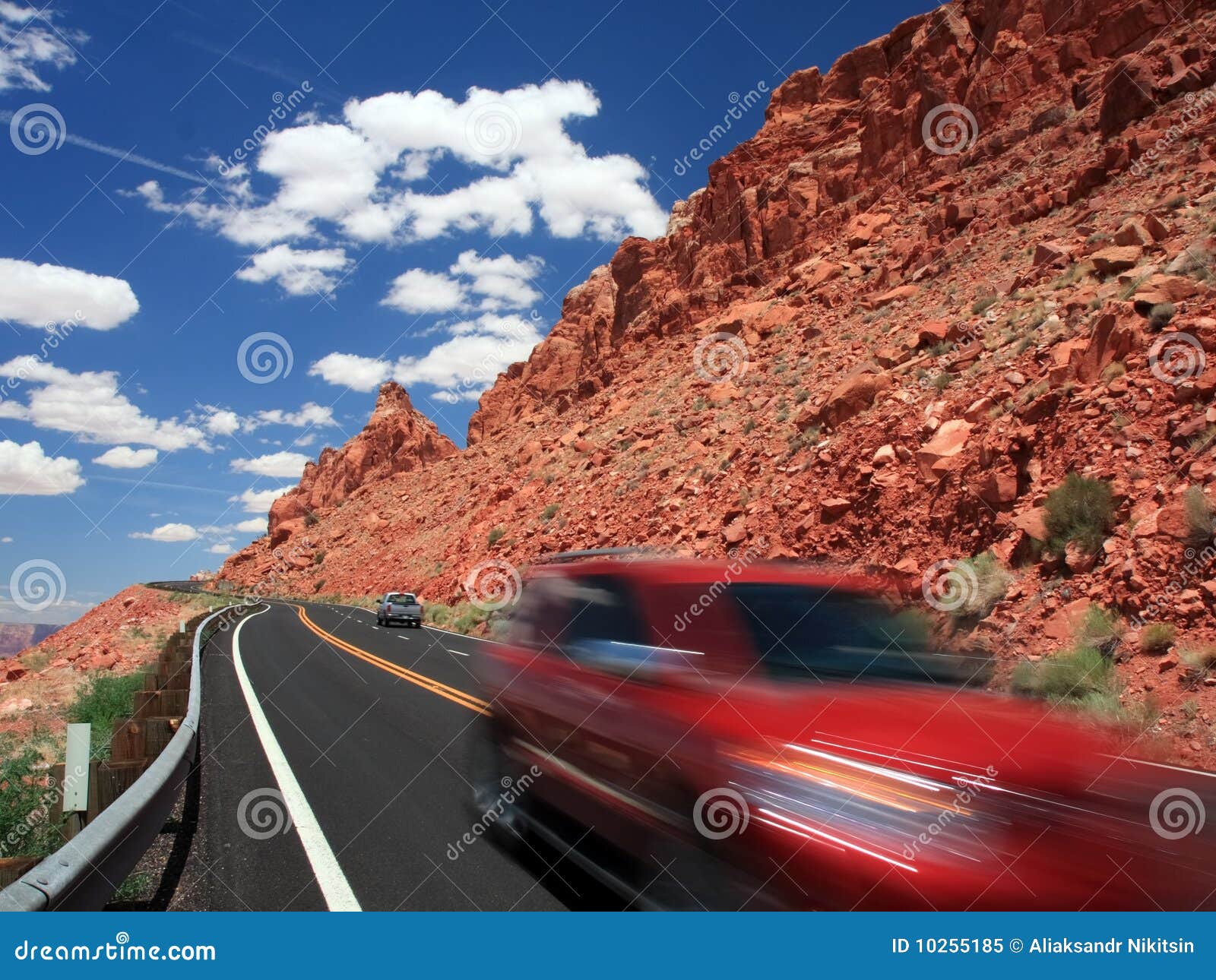 Red Car on the Road in Arizona Stock Image - Image of highway, blur ...