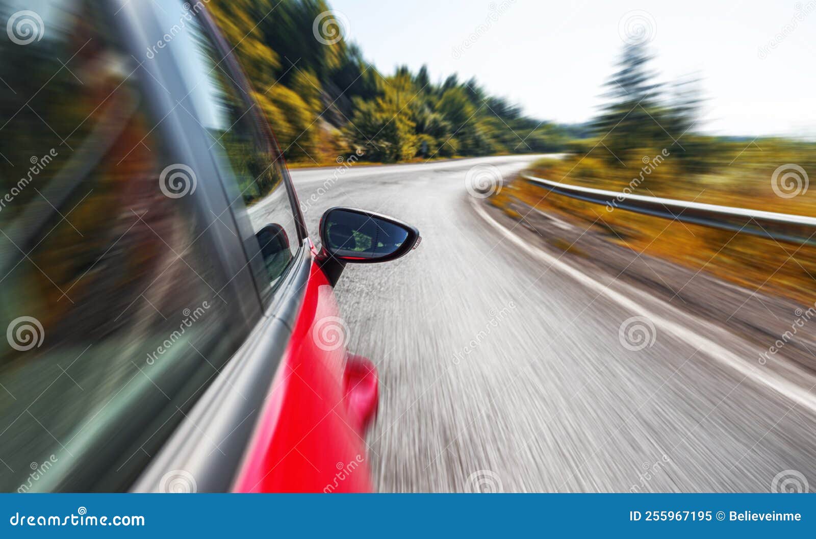 Red car on the road. stock image. Image of detail, headlight - 255967195